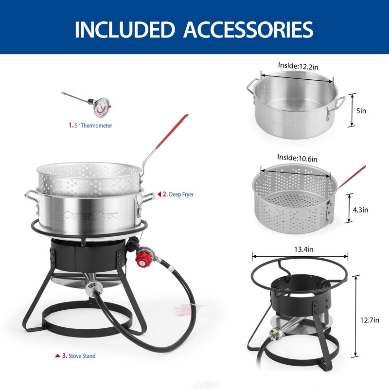 OuterMust Outdoor Single Propane Stove Deep Fryer Kit with 11 Qt ...