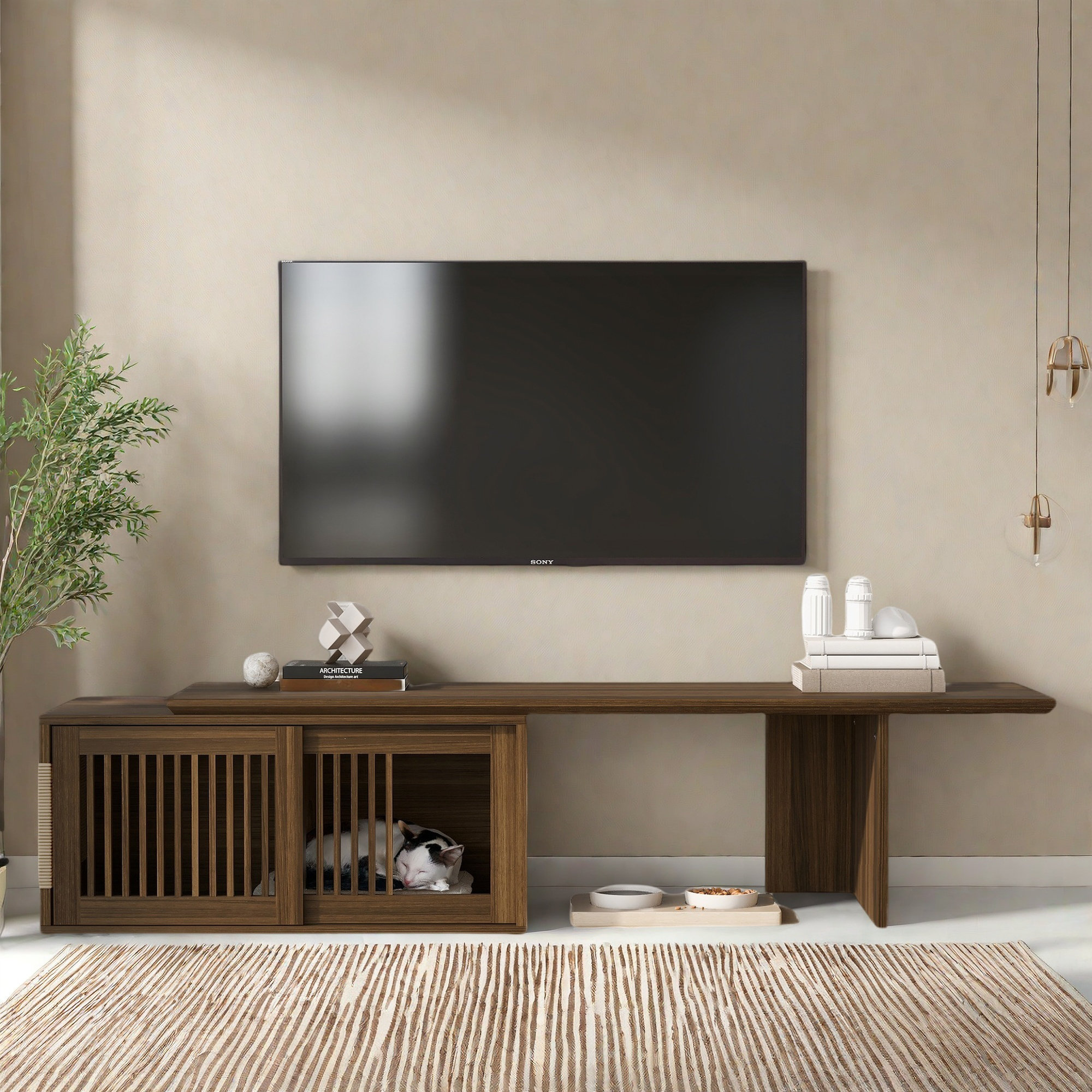 Latitude Run® Mid-century Tv Stand With Extendable Table, A Cat House ...