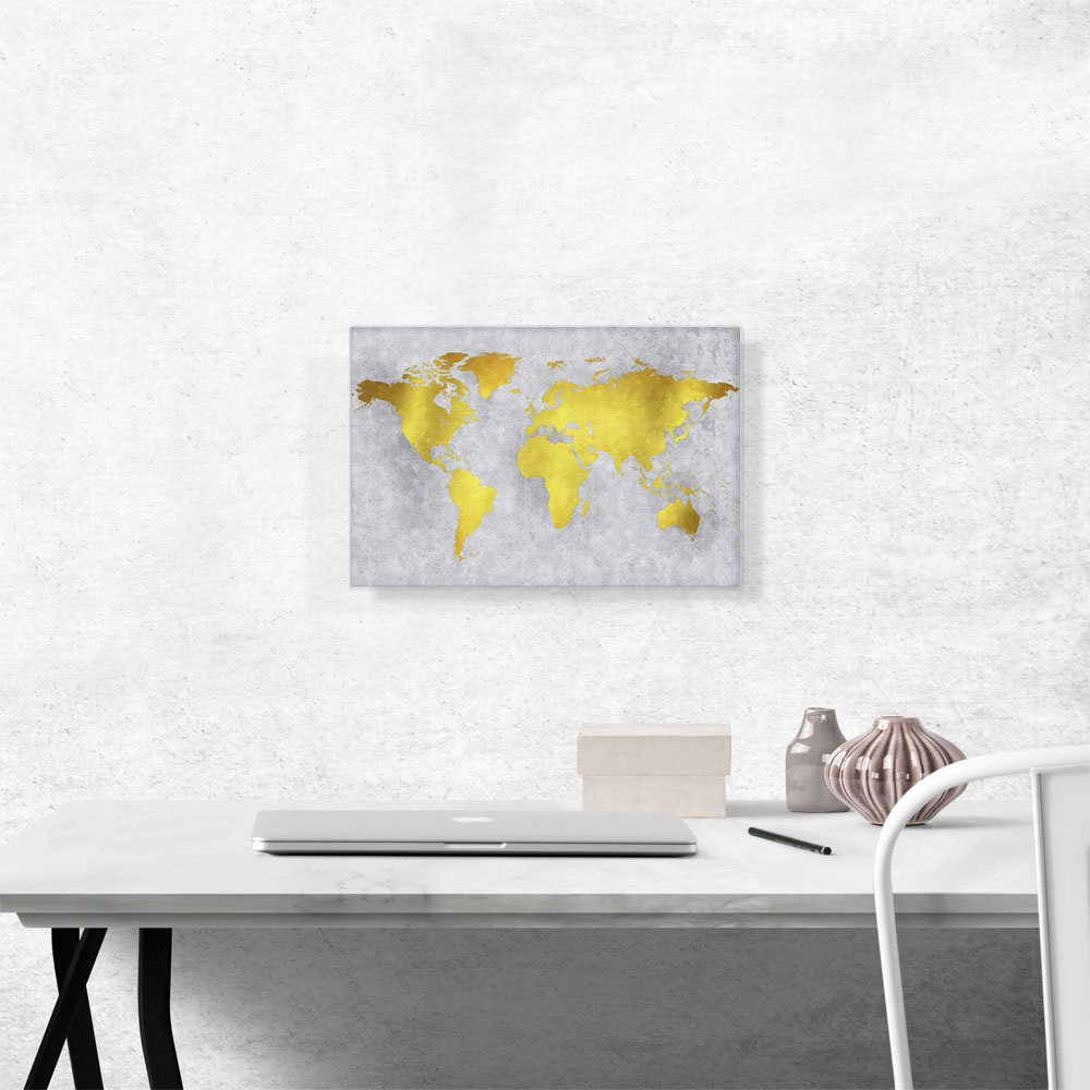 ARTCANVAS Yellow Grey World Map Canvas Art Print - Wayfair Canada