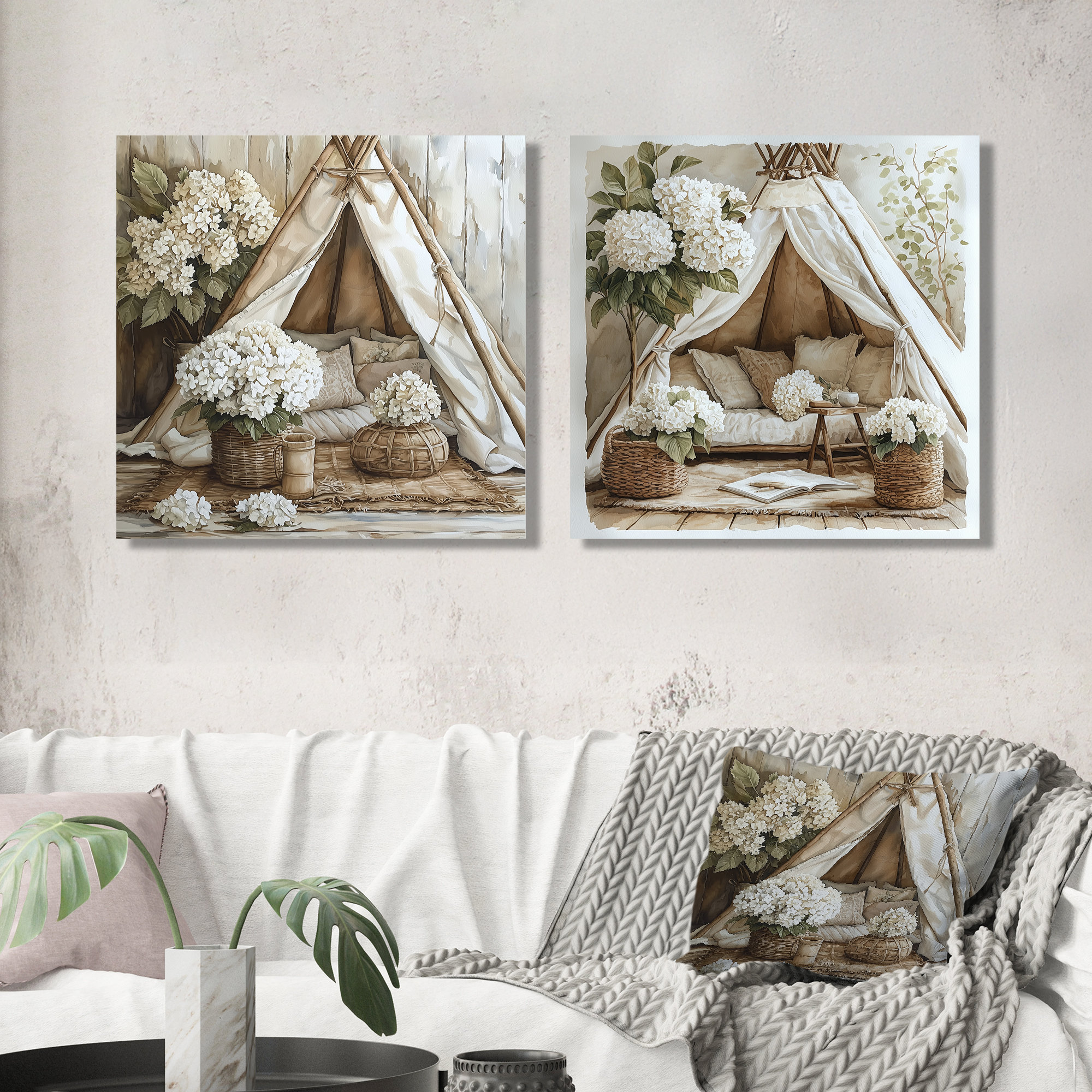 August Grove® Boho Hydrangeas In A Boho Teepee I - Hydrangea Wall Art ...