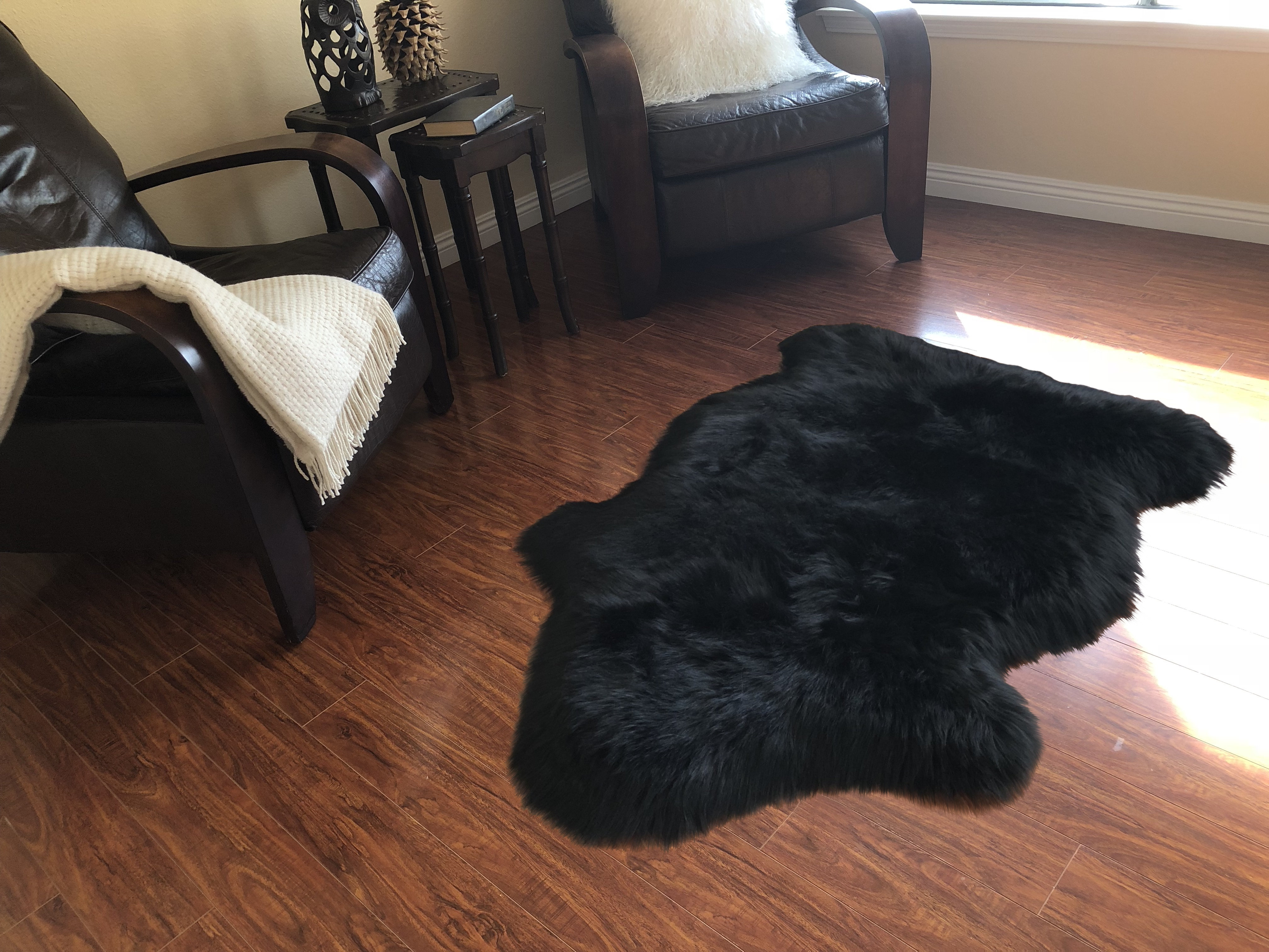 Union Rustic Weyer Handmade Shag Sheepskin Black Area Rug | Wayfair