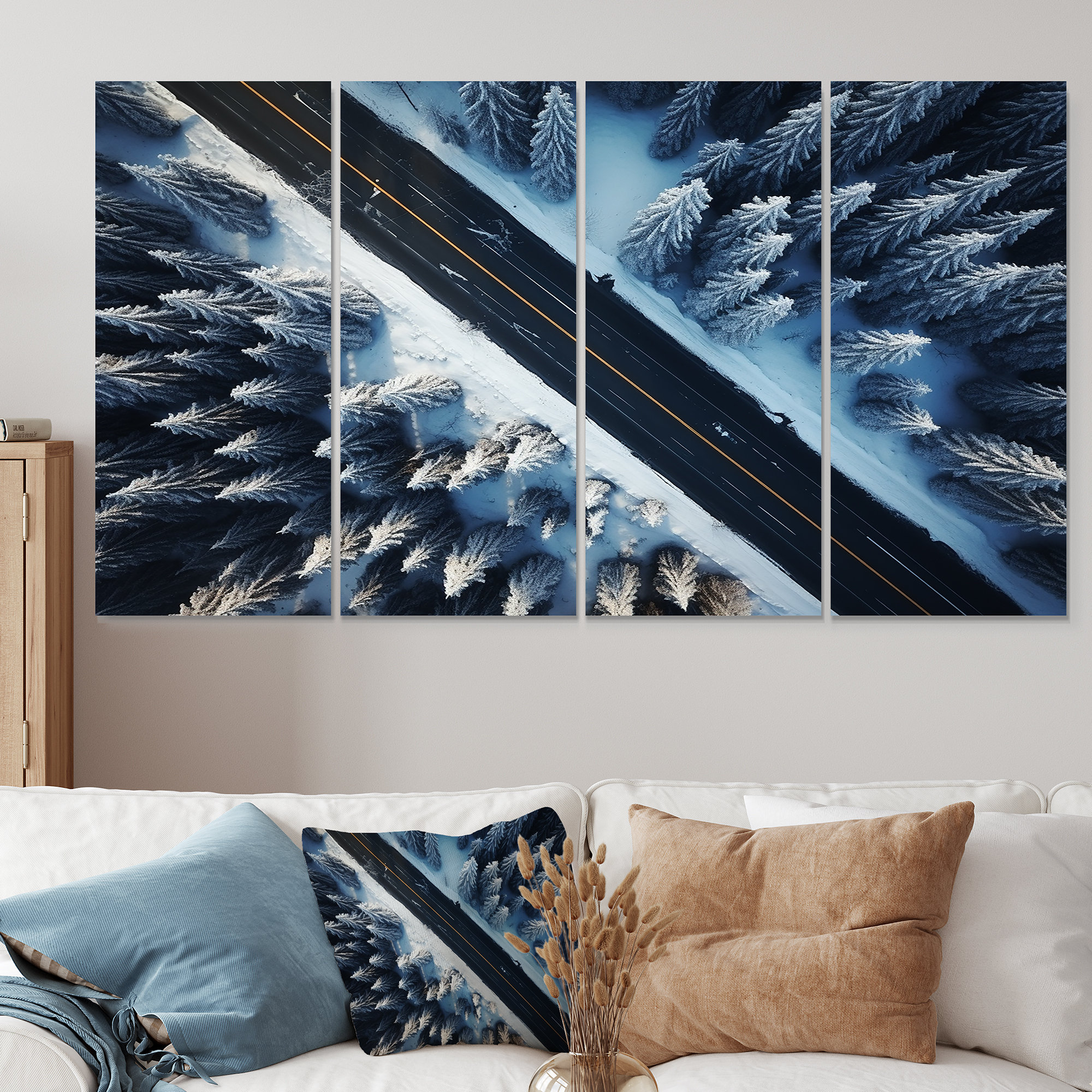 Ebern Designs Endless Road Into Winter Forest II - Road 4 Piece Wall ...