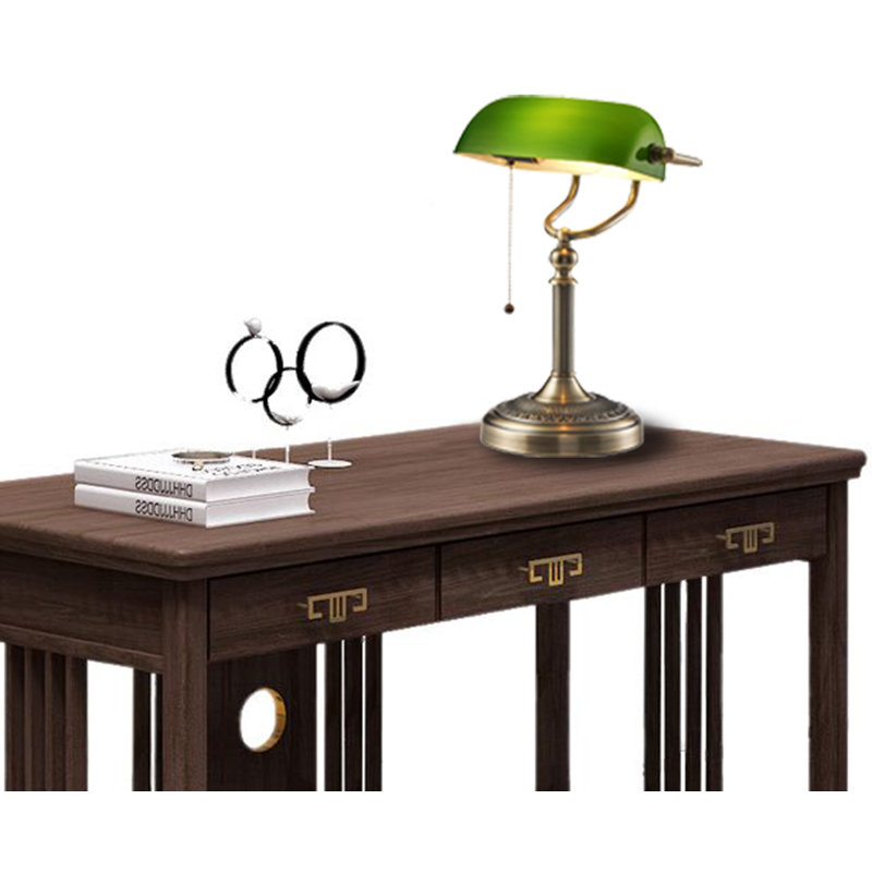 Rosdorf Park White Border Glass Banker Desk Lamp | Wayfair