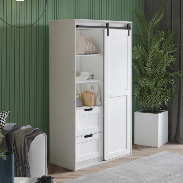 Gracie Oaks Cathkin 71"H Wardrobe Closet with Hanging Rod, Cabinet with ...