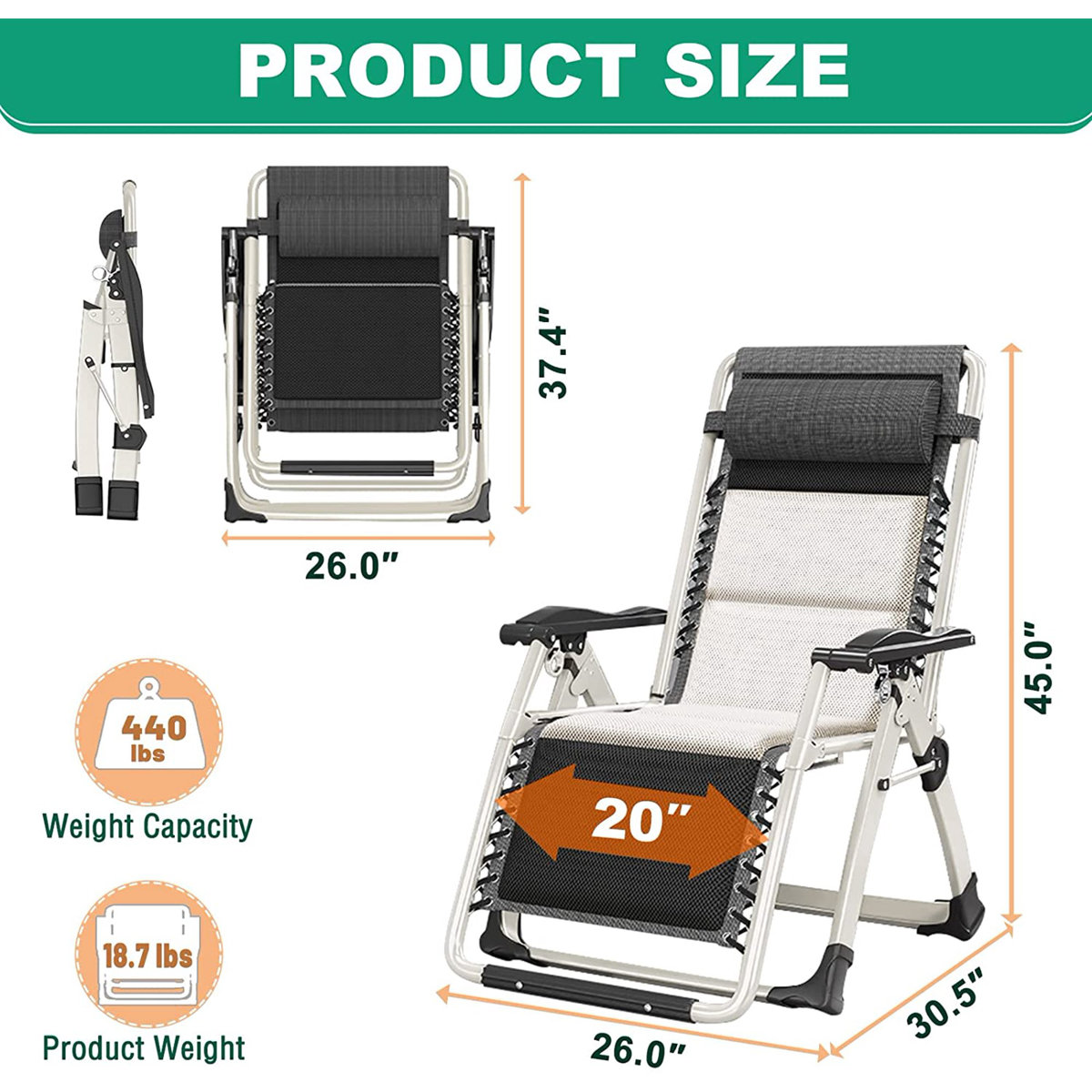 Arlmont & Co. Zero Gravity Chair, Padded Lounge Recliner, Folding ...