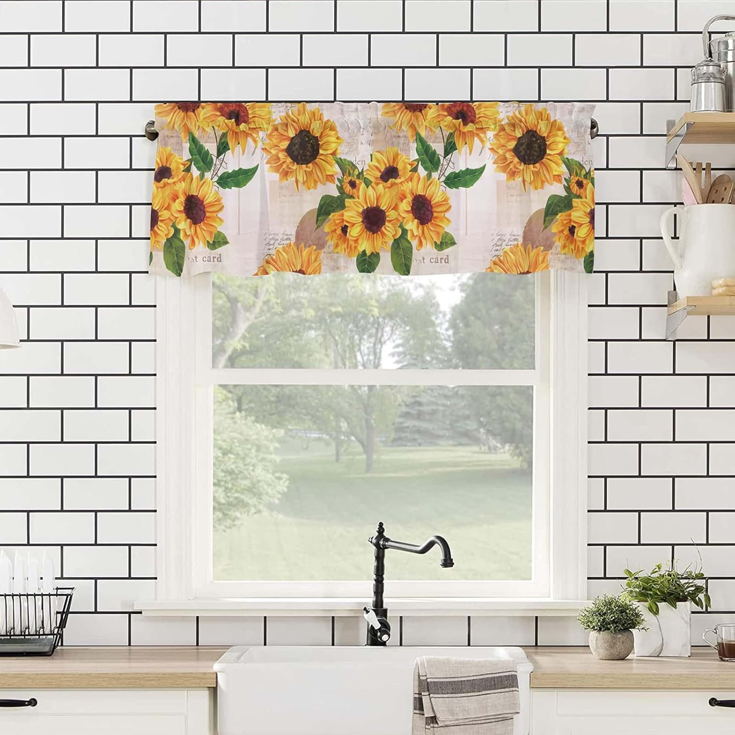 RAPTIZ 2 Pack Sunflower Valances For Window, Retro Flower Curtains ...