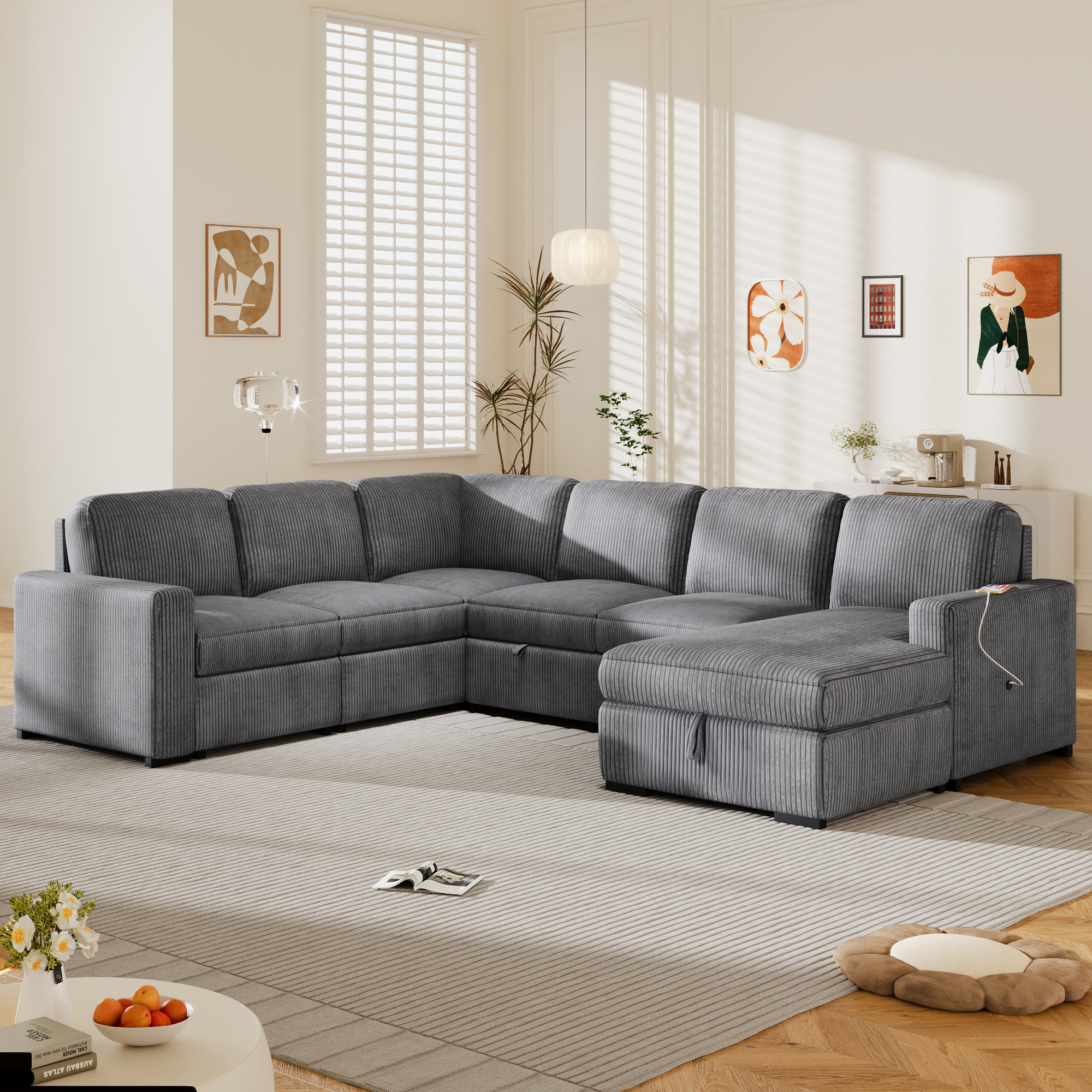 Hokku Designs Lynsee Oversized Sleeper Sectional Sofa Convertible U ...