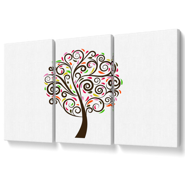 Rosalind Wheeler Multi-Coloured Tree - 3 Piece Wrapped Canvas Print ...