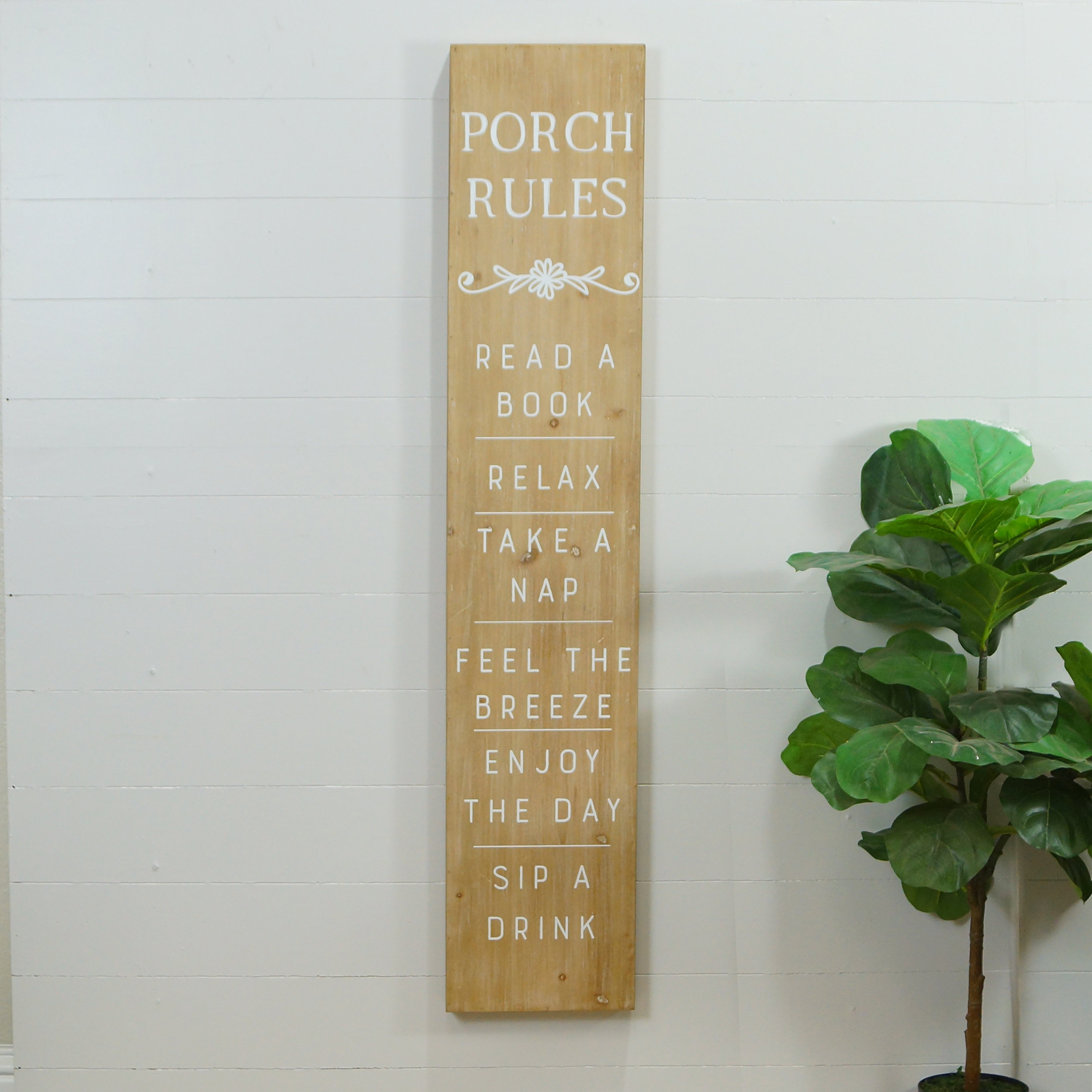 Trinx VIP Wood 10 in. Brown Relaxation Porch Rules Sign | Wayfair
