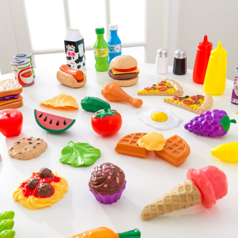 KidKraft 65-Piece Plastic Play Food Set for Play Kitchens, Fruits ...