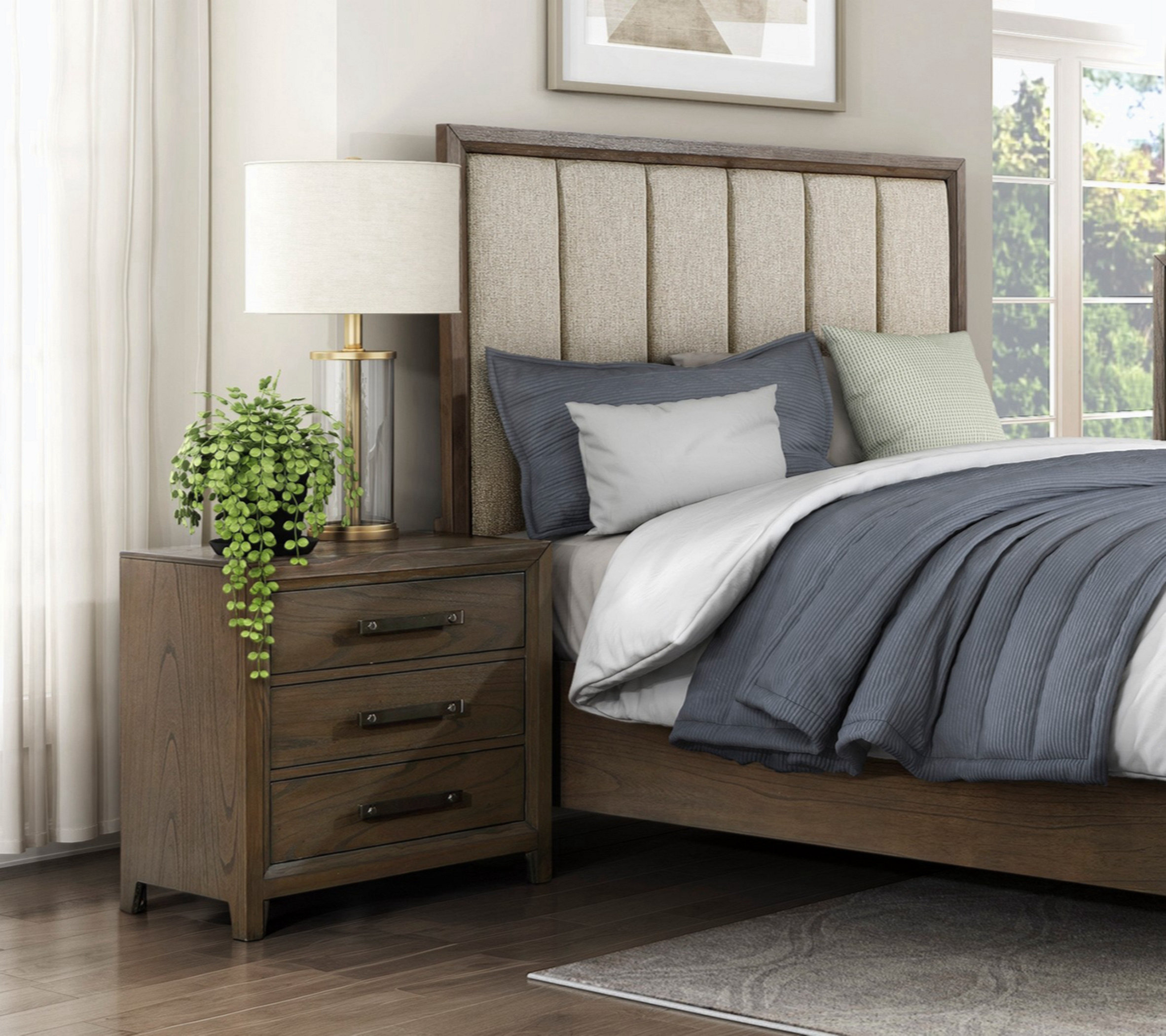 Wenty Dark Walnut Finish Nightstand Of 3 Drawers Classic Design Bedroom ...