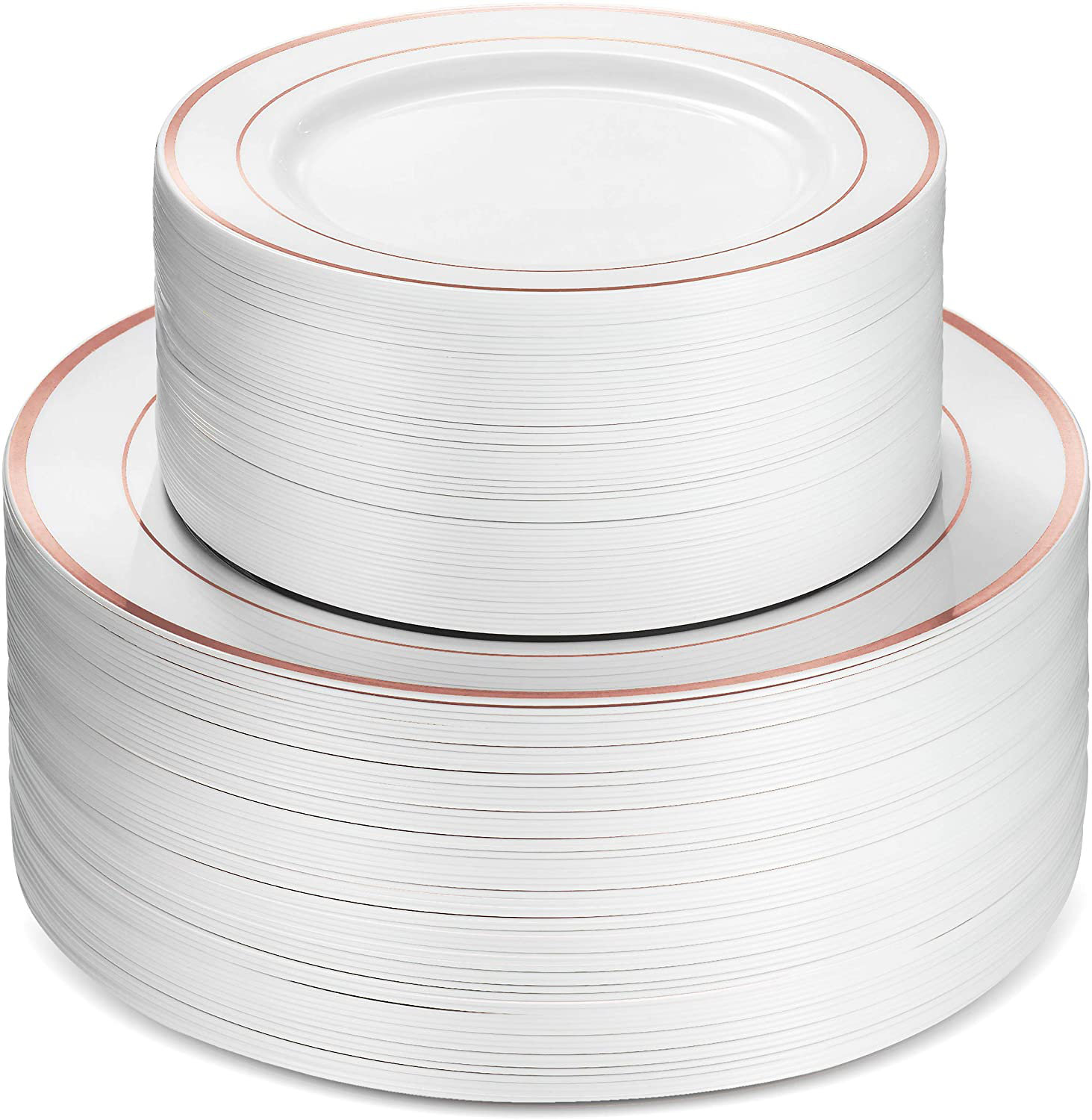 Munfix Rose Gold Rim Plastic Plates Party Supplies Kit for 50 Guests ...