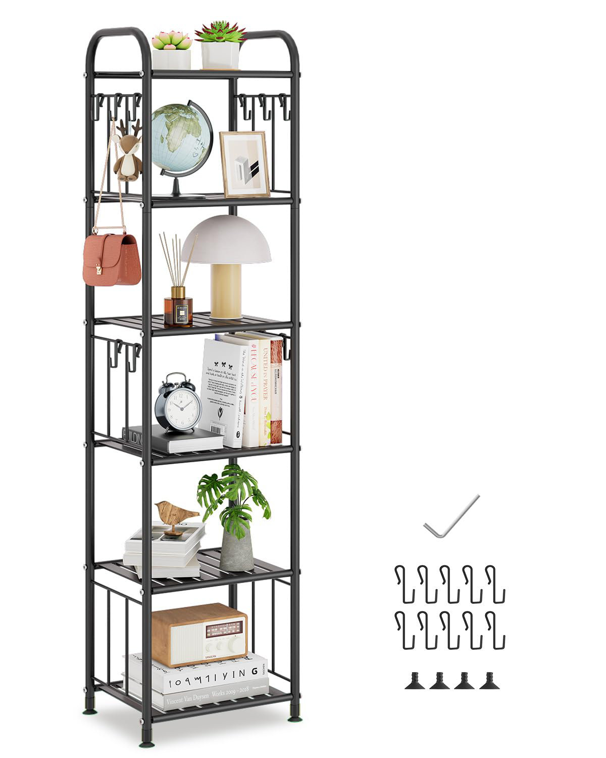 Latitude Run® 6-Tier Metal Slim Shelving Unit, Space-Saving Storage ...