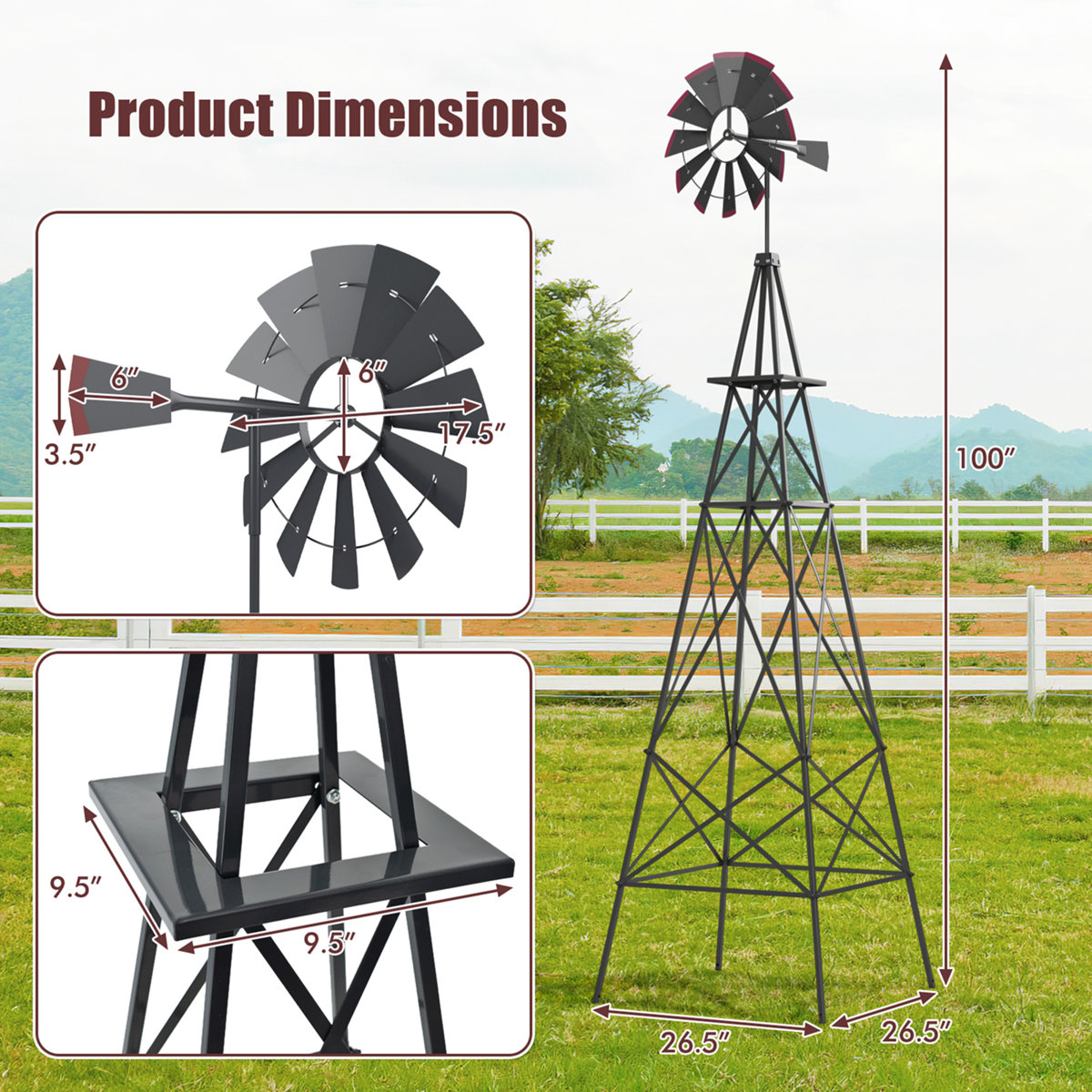 Arlmont & Co. Sumaia 100'' H Metal Windmill Weathervane & Reviews | Wayfair