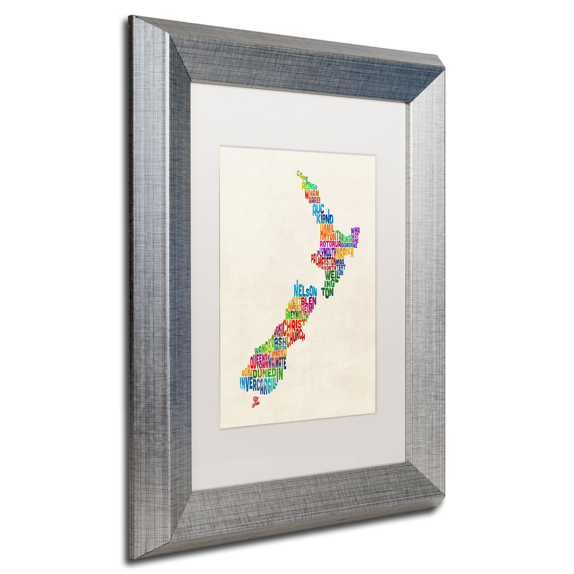 Trademark Fine Art 'New Zealand T Map' Framed Graphic Art Print on ...