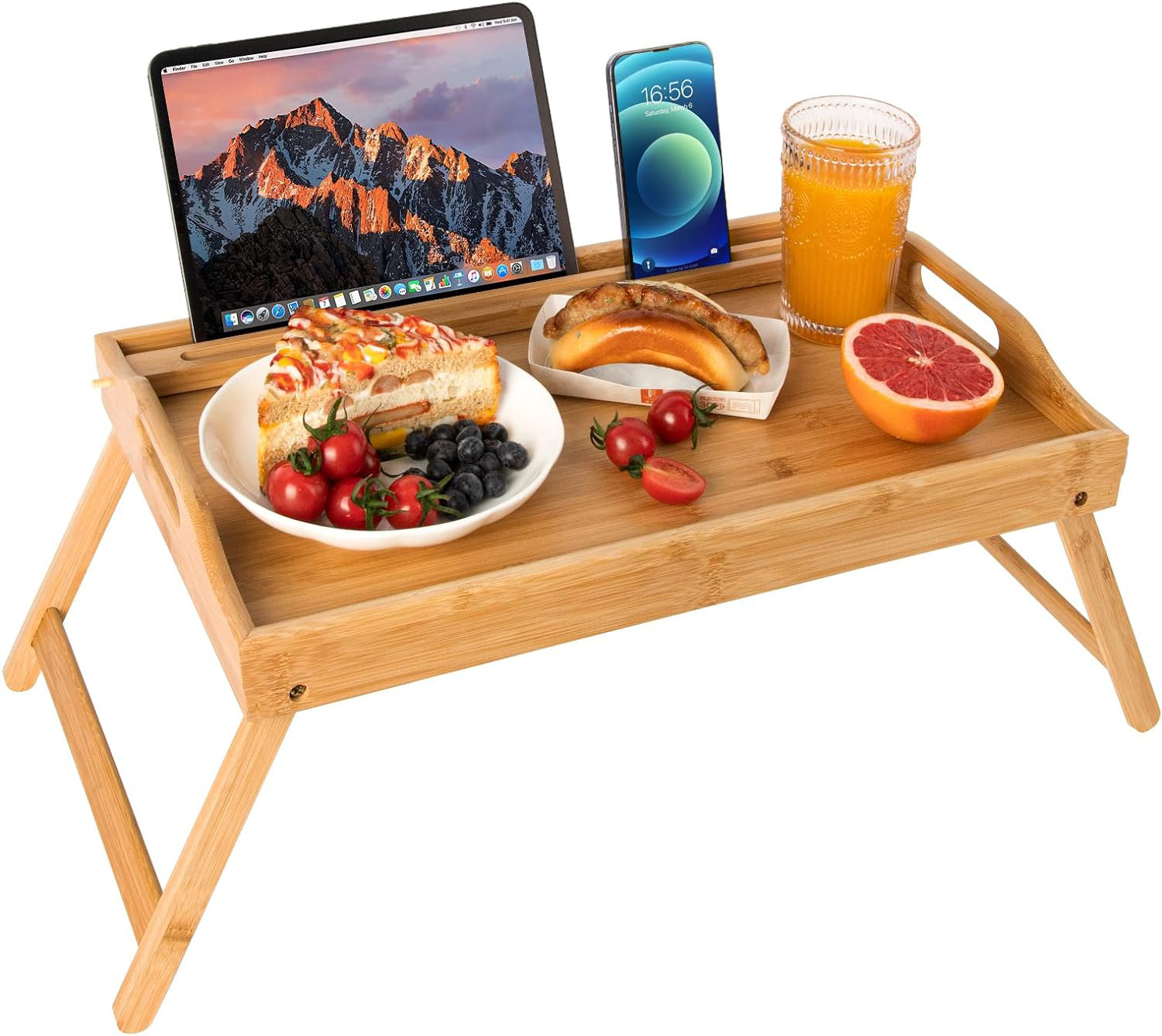 Red Barrel Studio Bamboo Bed Tray,Breakfast Bed Tray With Folding Legs ...
