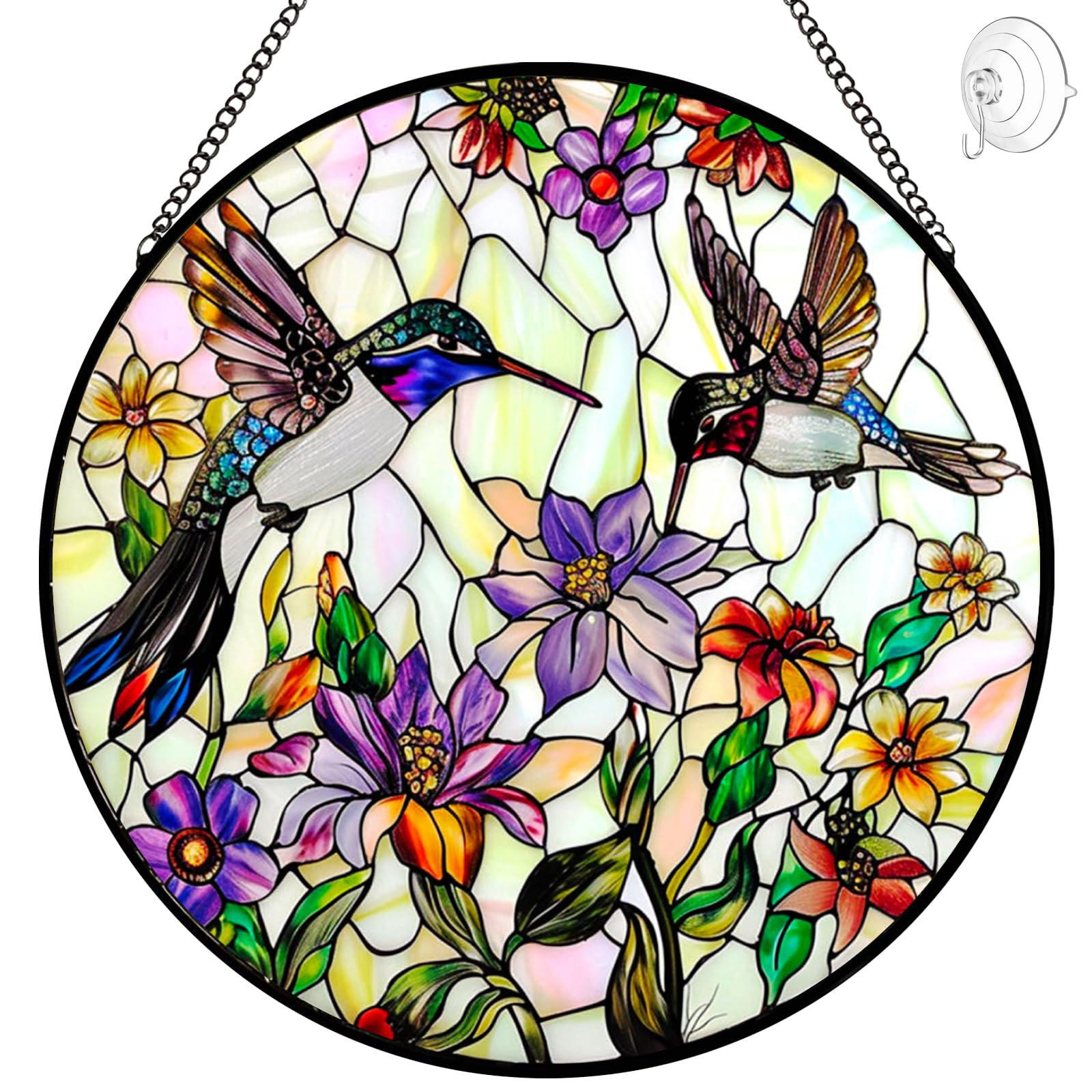 NIERBO Hummingbird Sun Catcher Stained Glass Window Hanging ...