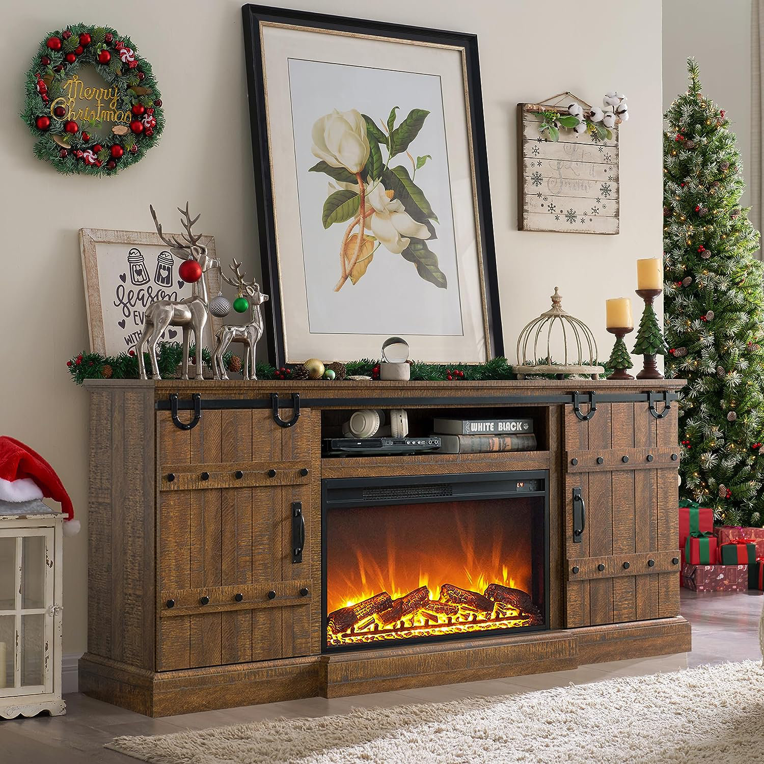 Gracie Oaks Wilbrandt Farmhouse Fireplace TV Stand with 30" Fireplace ...