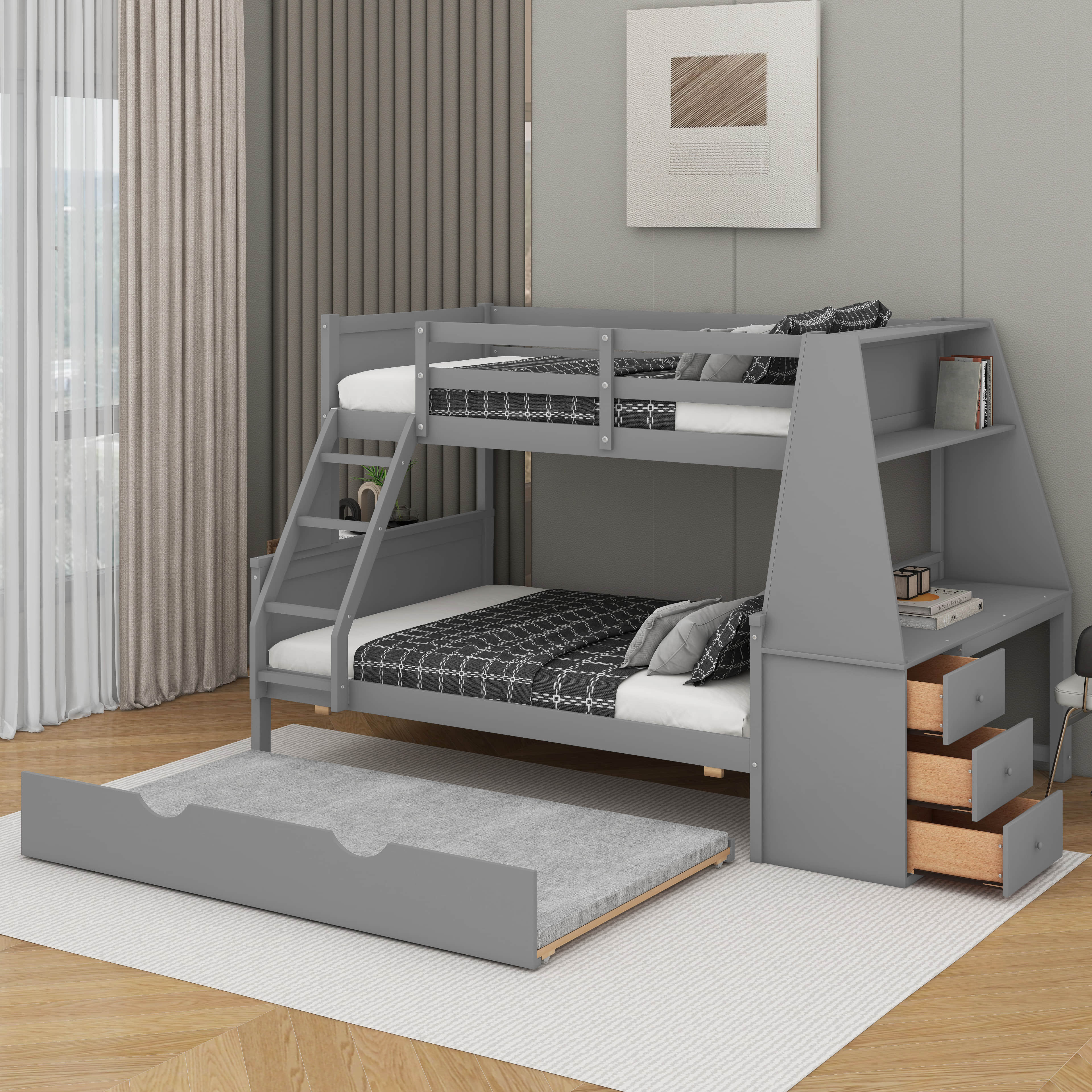 Harriet Bee Full Over Full Bunk Bed With Trundle | Wayfair