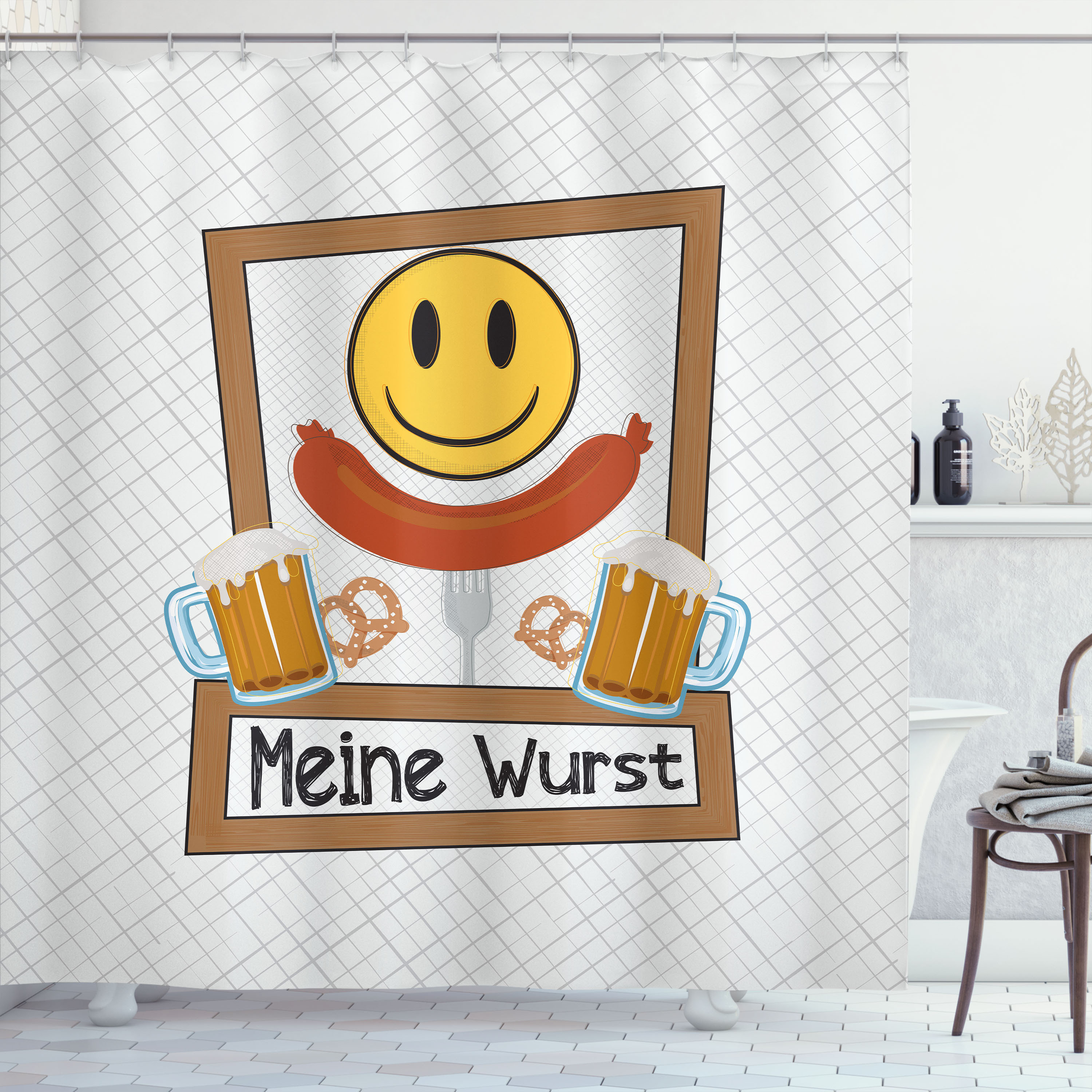 East Urban Home Emoji Shower Curtain Oktoberfest Food and Smile 69"Wx84 ...