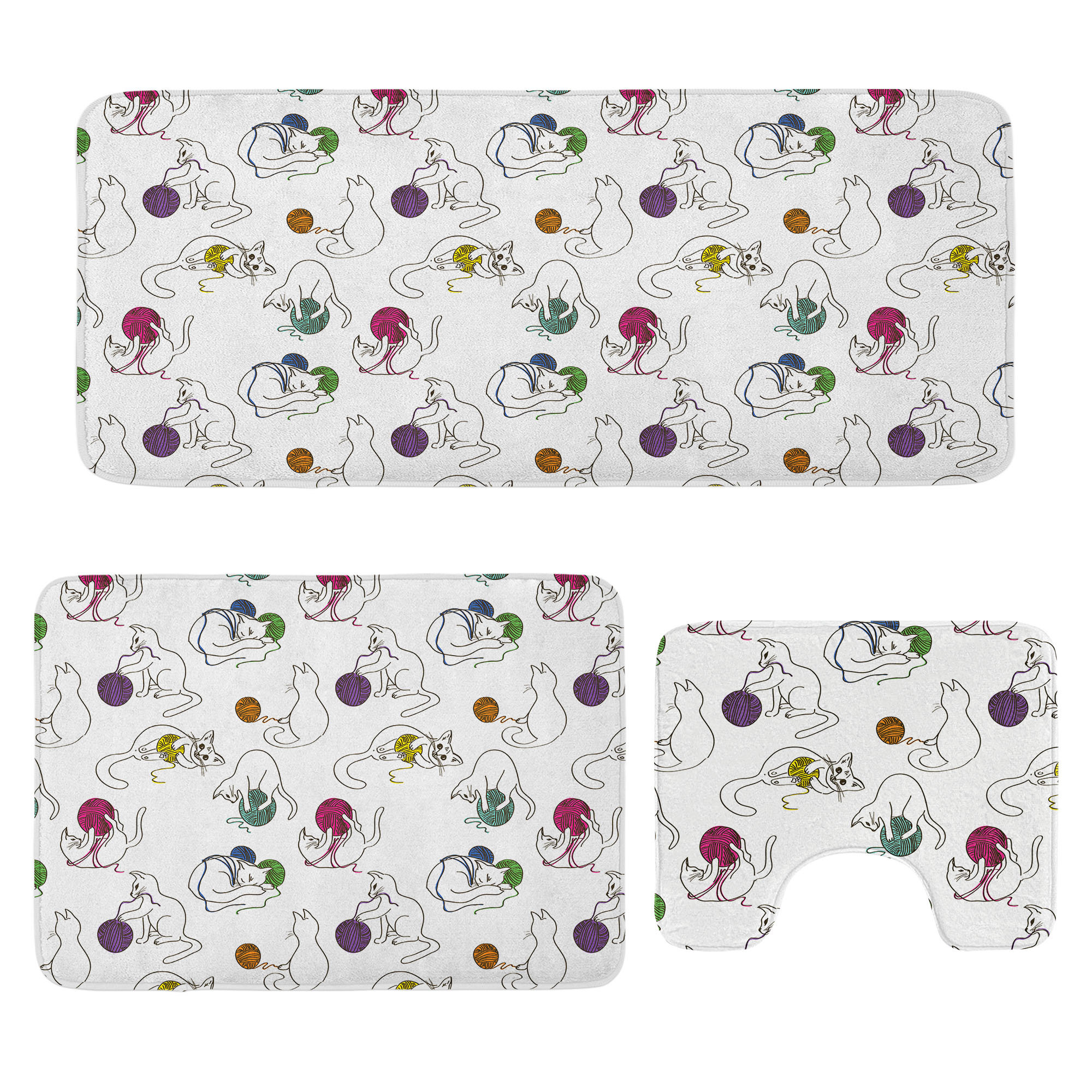 Dakota Fields Cat Bathroom Rug Set 3 Pieces U-Shape & Rectangle Mats ...