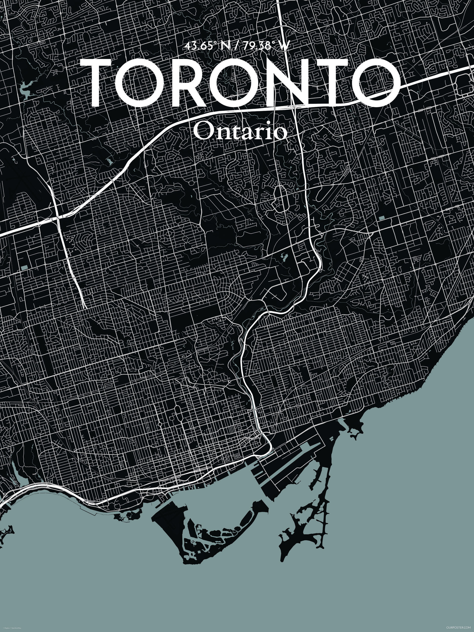 OurPoster.com 'Toronto City Map' Graphic Art Print Poster in Midnight ...