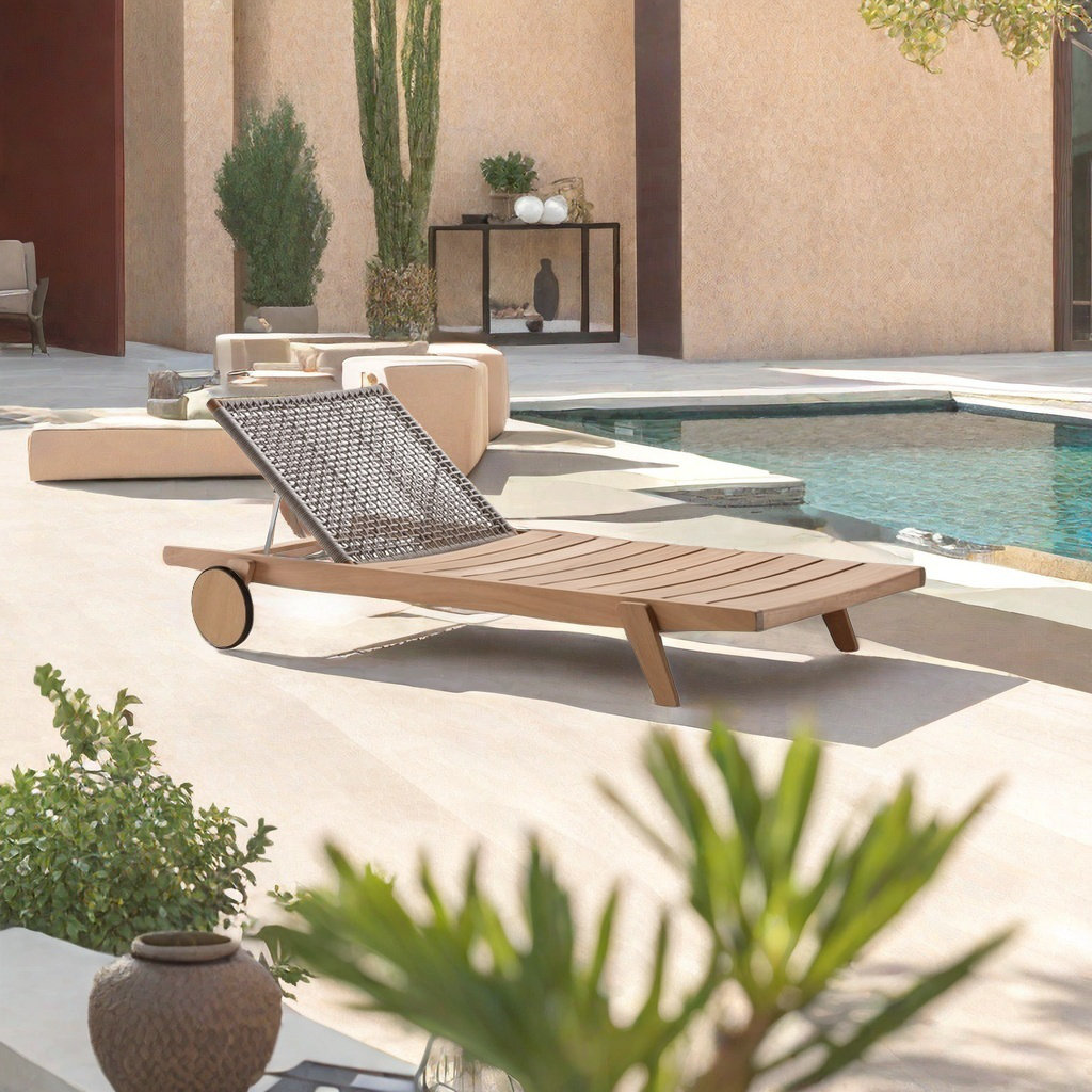 A Zoetic Home Outdoor Teak Wood Lounger with Adjustable Backrest | Wayfair