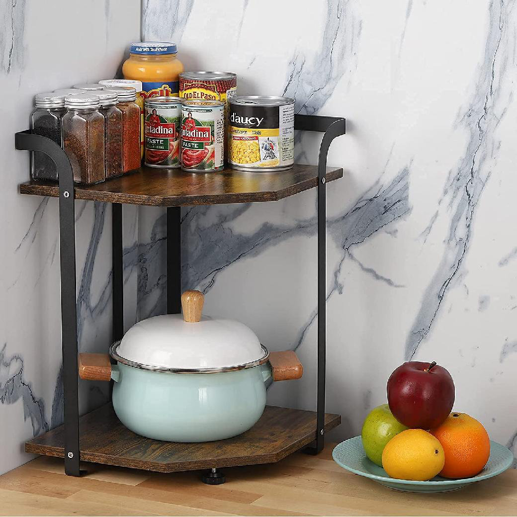 17 Stories 2-Tier Kitchen Counter Corner Shelf Small Wood Countertop ...