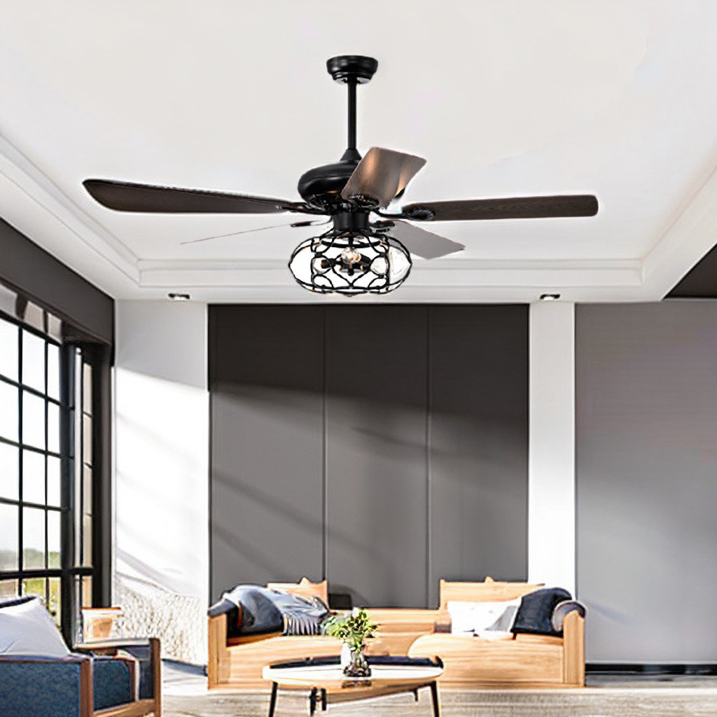 Astoria Grand 52In.Indoor Matte Black Dark Wood Ceiling Fan With 2 ...