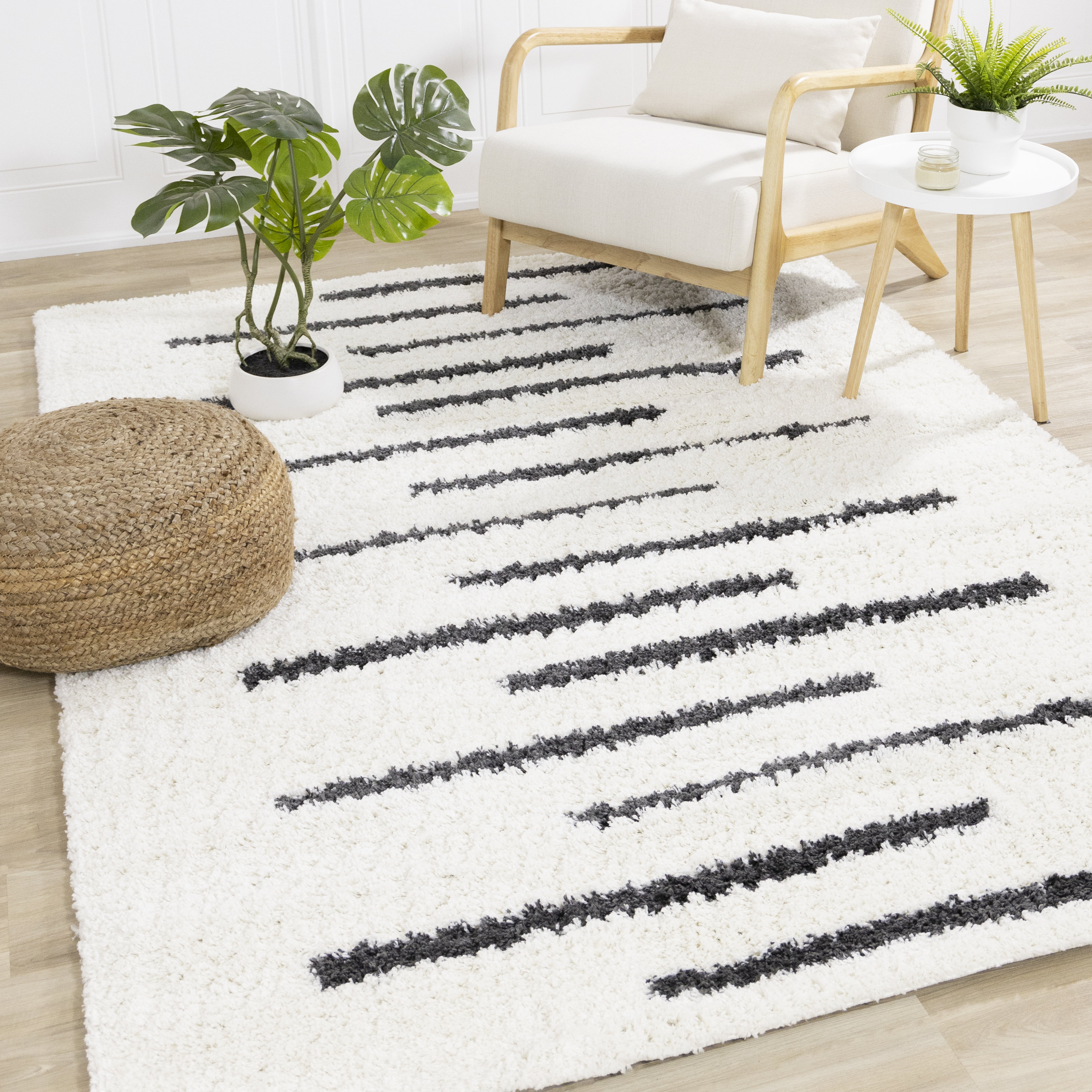 Hokku Designs Marakai Solid Non Slip Rugs Organic Area Rug Stripes ...