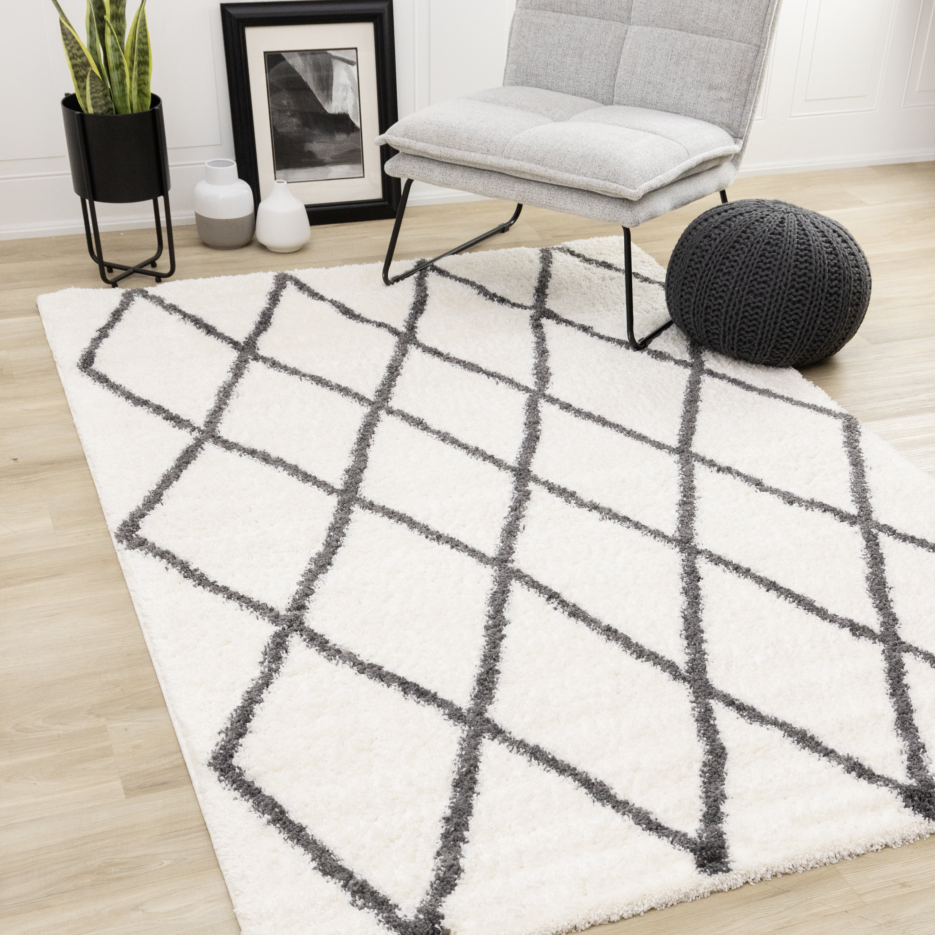 Loon Peak® Hurlbert Cream Charcoal Soft Trellis Area Rug | Wayfair