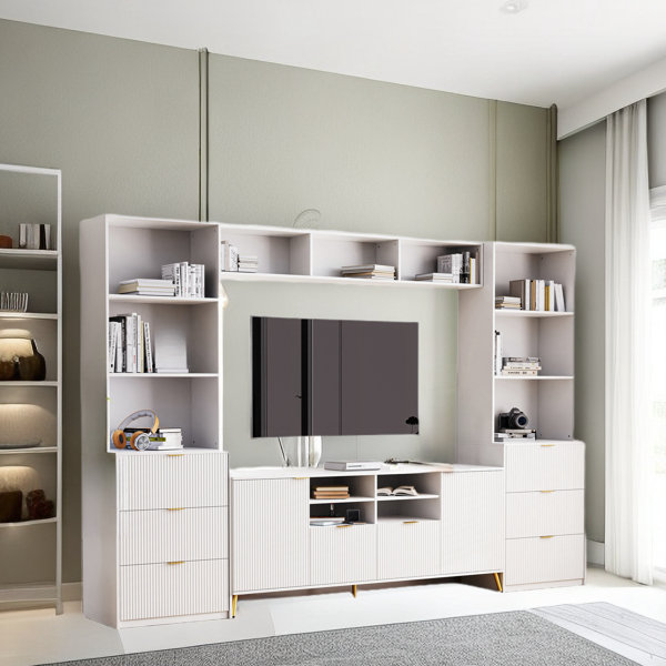 Everly Quinn Overlock Entertainment Wall Unit With 13 Shelves,8 Drawers ...