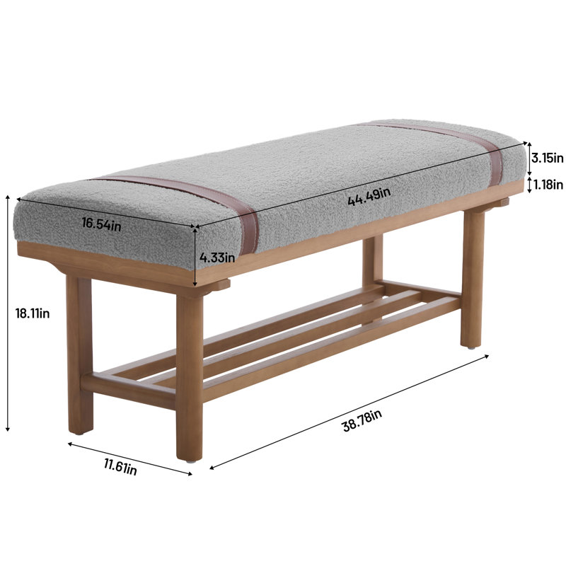 Ebern Designs 44.5"W Solid Wood Upholstered Bench with Storage Shelf ...