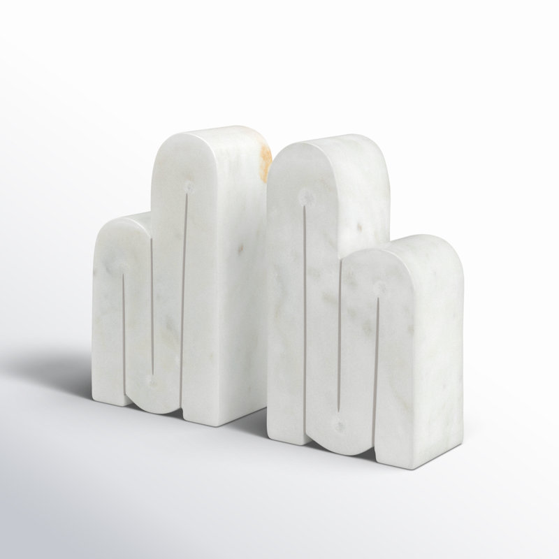 Joss & Main Set of 2 Marble Bookends Contemporary Abstract White Swirl ...