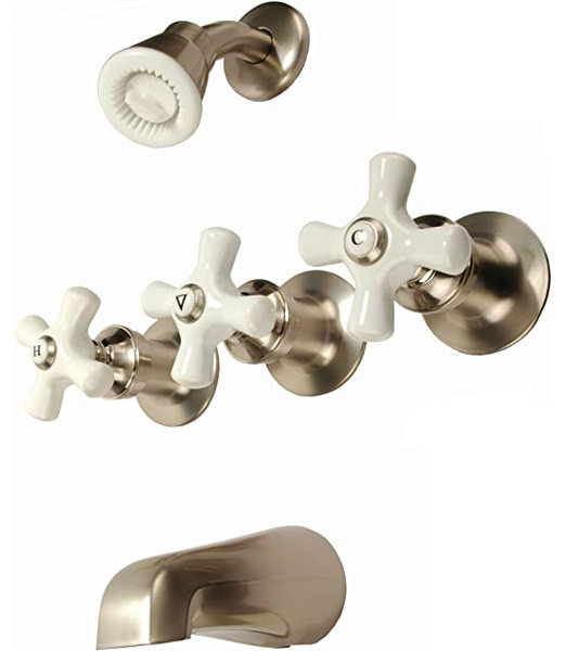 Avalon Bathroom Shower 3 Cross Handle Satin Nickel Heavy Duty | Wayfair