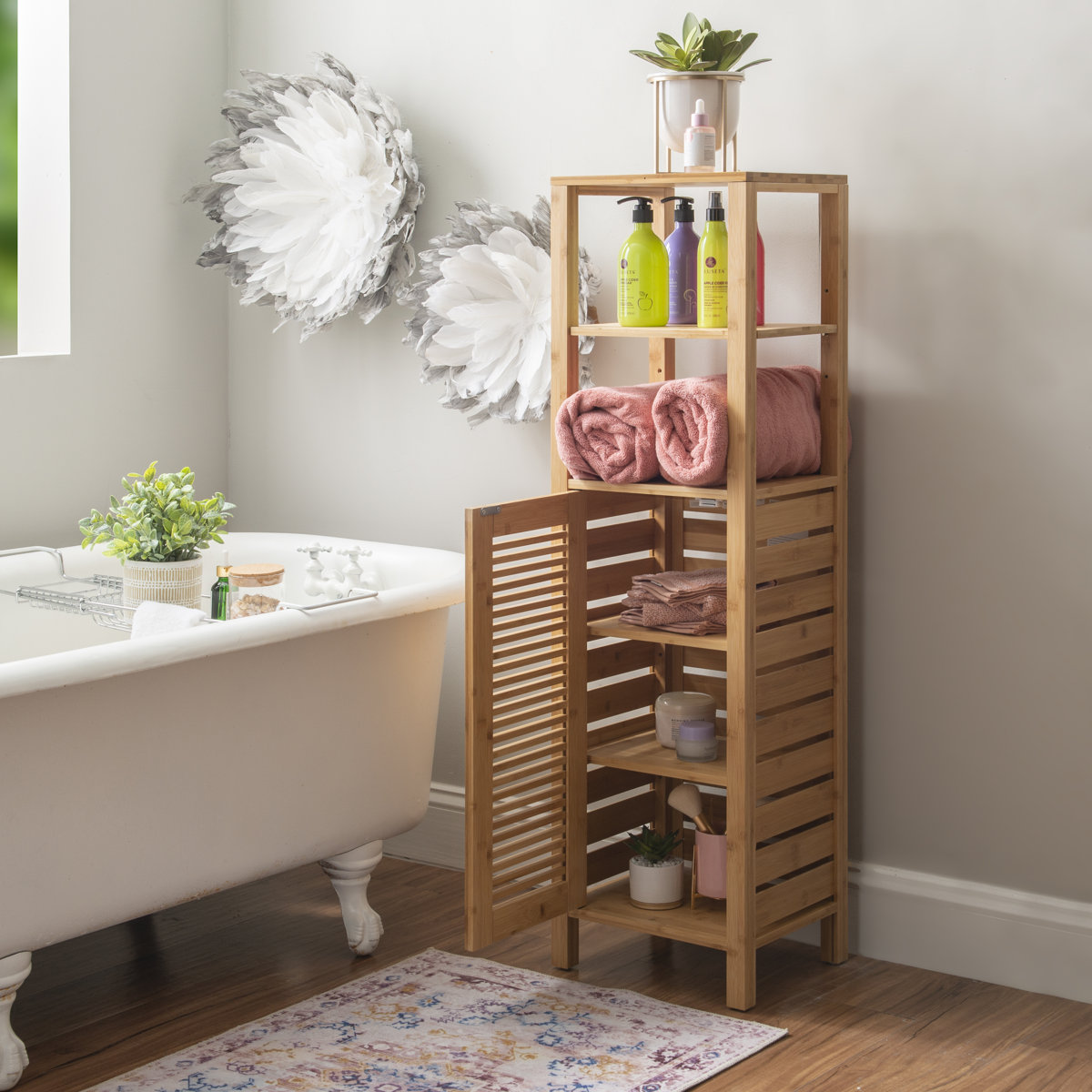 Dotted Line™ Ayden Solid Bamboo Wood 47" Tall Linen Cabinet & Reviews ...