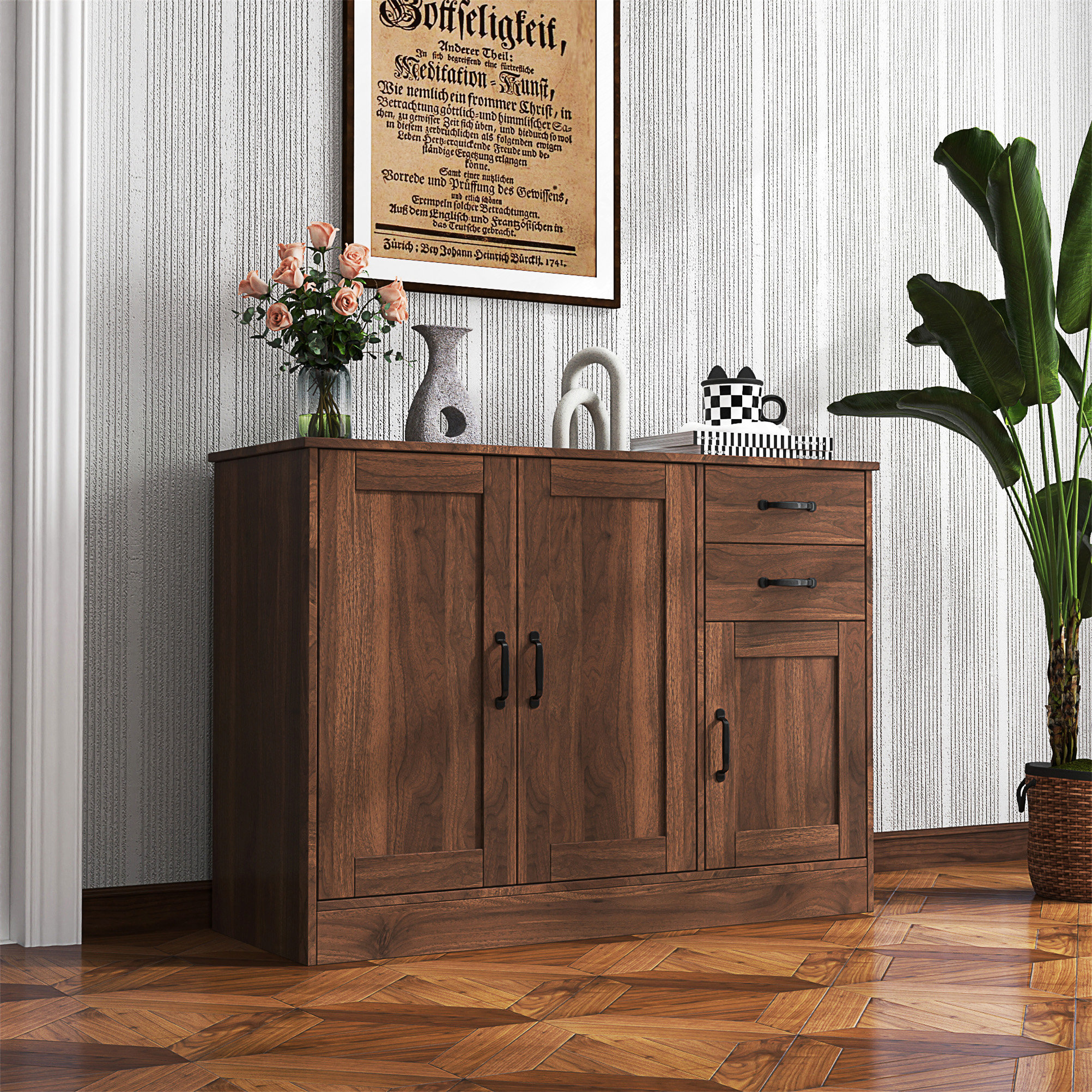 Mercer41 Modern Wood Buffet Sideboard With 2 Doors&1 Storage And ...