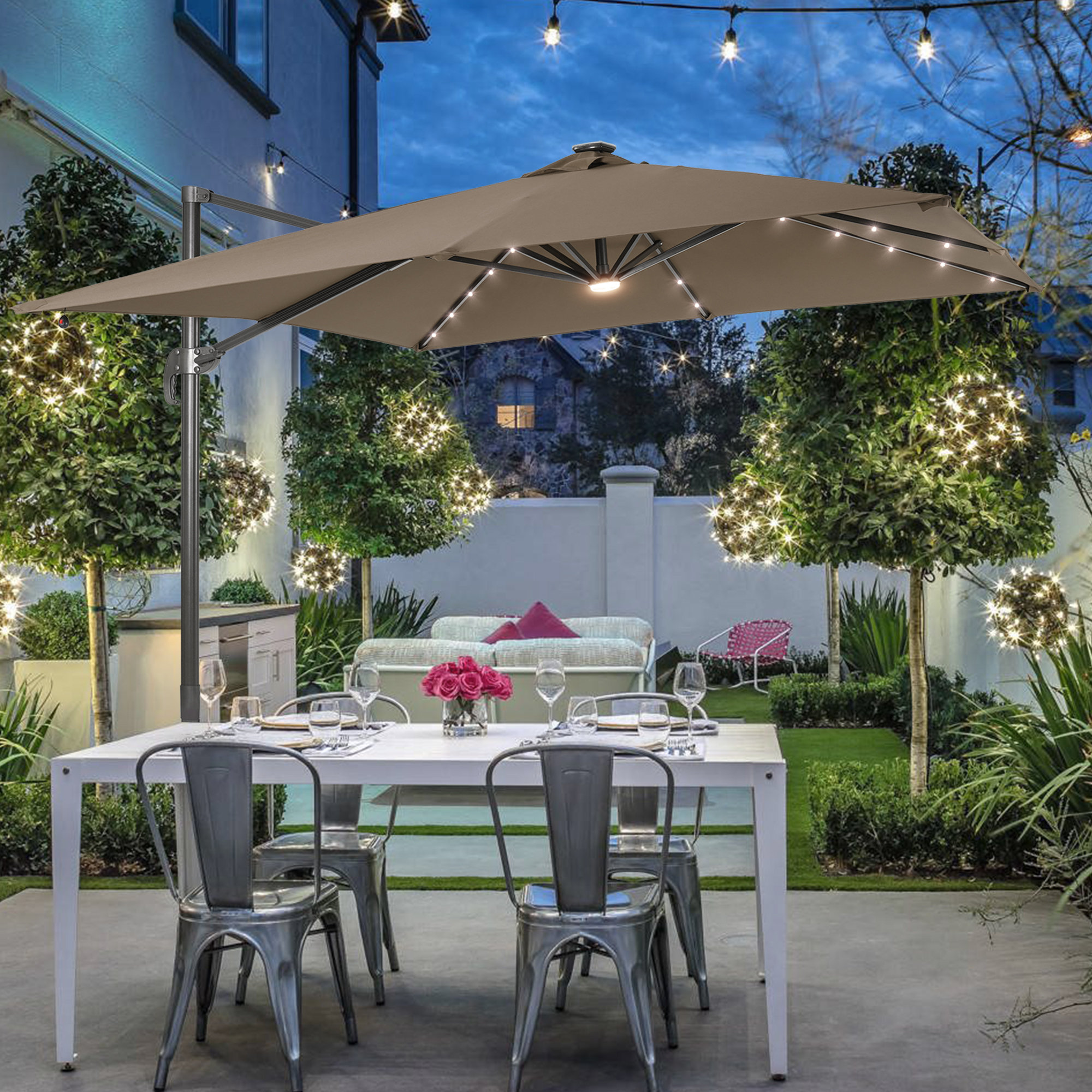 Arlmont & Co. Roselinde 10x8ft Cantilever Patio LED Umbrella, Aluminum ...