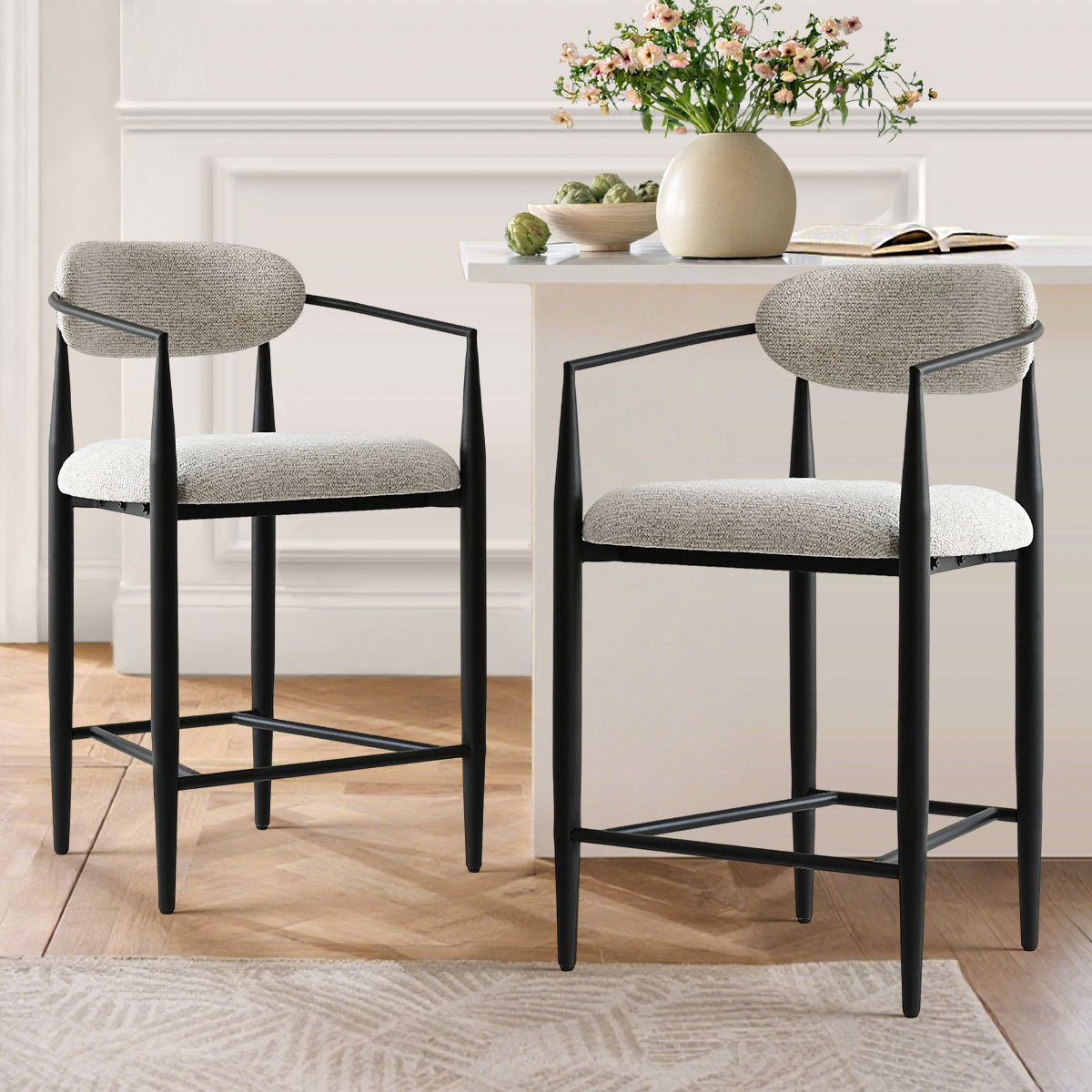 Latitude Run® Upholstered Counter Height Bar Stools with Arms and Metal ...