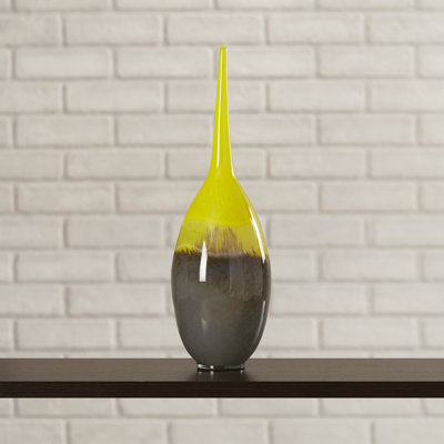 World Menagerie Roddy Yellow/Gray Glass Table Vase & Reviews | Wayfair