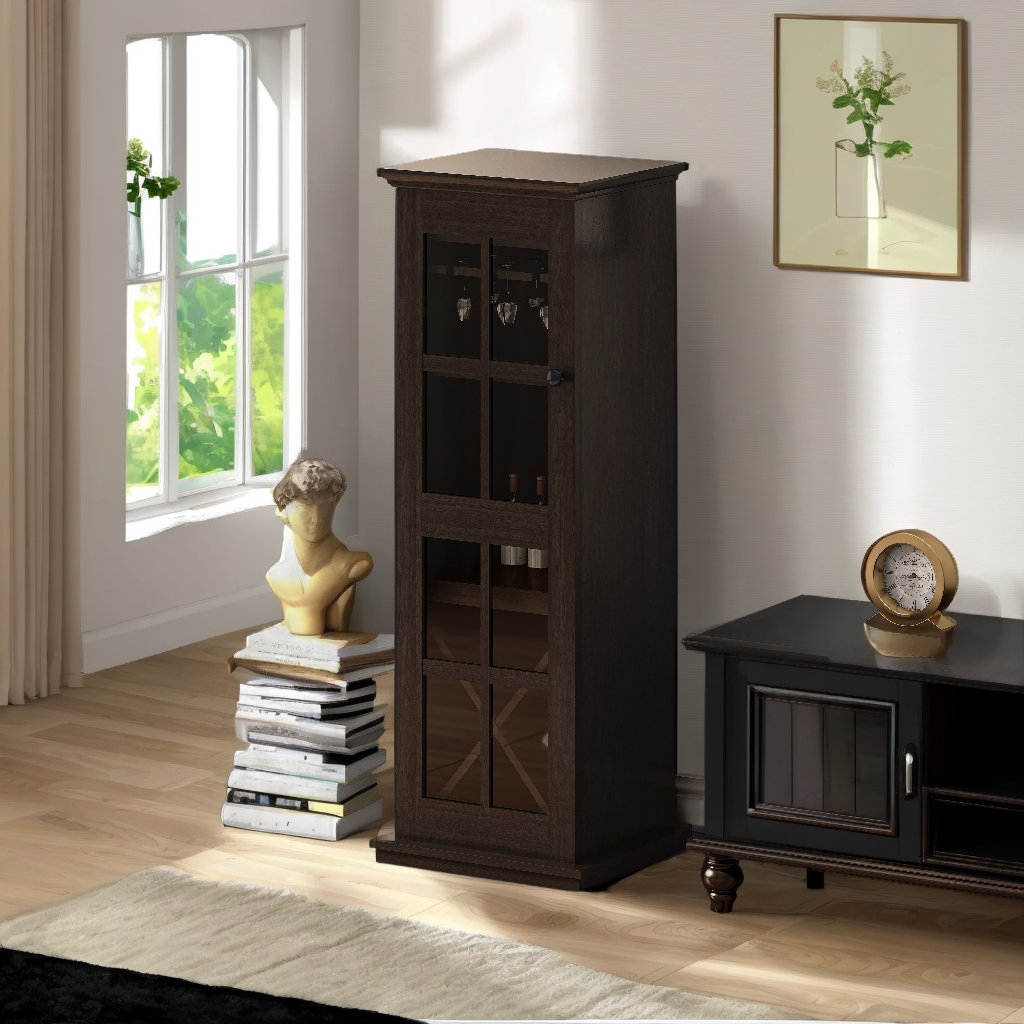 Winston Porter Modern Glass Door Wine Cabinet With Three-Layer Design ...