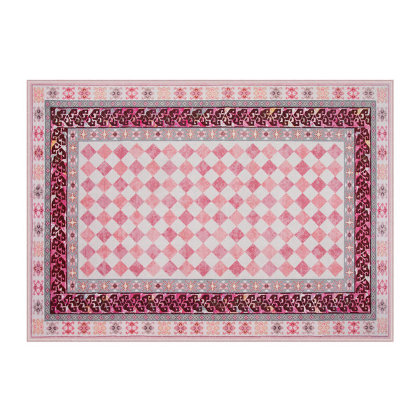 Bungalow Rose Bohemian Checkered Washable Area Rug – Soft Non-Slip ...