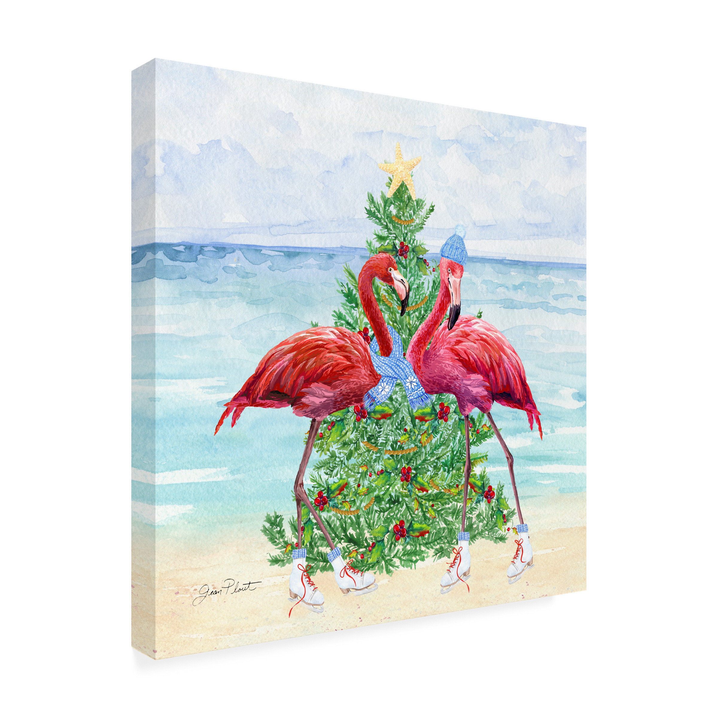 The Holiday Aisle® Hadar Jean Plout Coastal Christmas Flamingos A ...