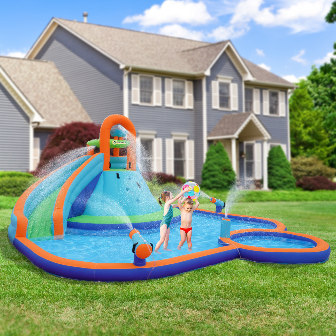 GZMWON Outsunny Kids Inflatable Water Slide 4-In-1 Bounce House Water ...