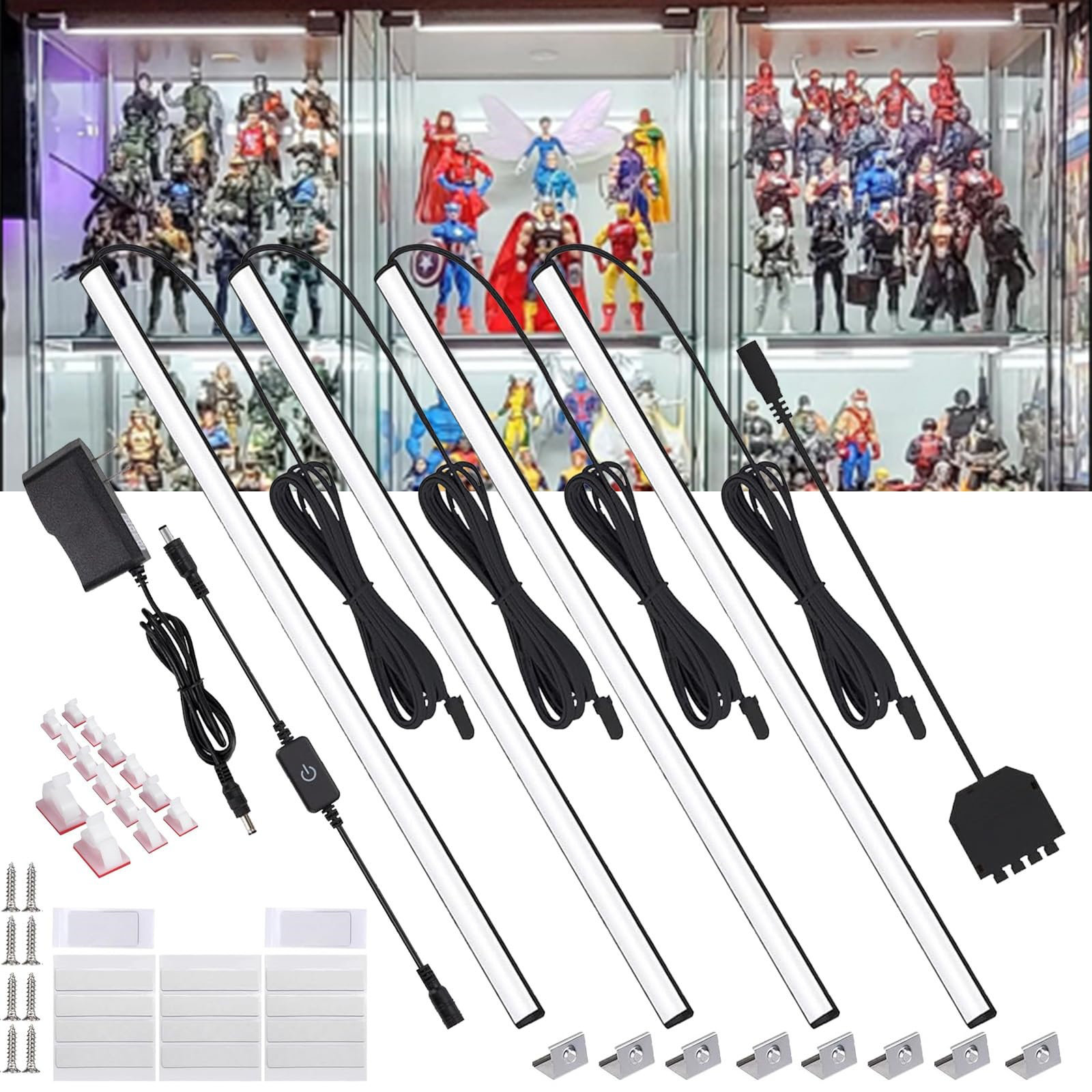 RILVIX 4-Pack 12" LED Display Case Lighting Kit - Dimmable Black Light ...