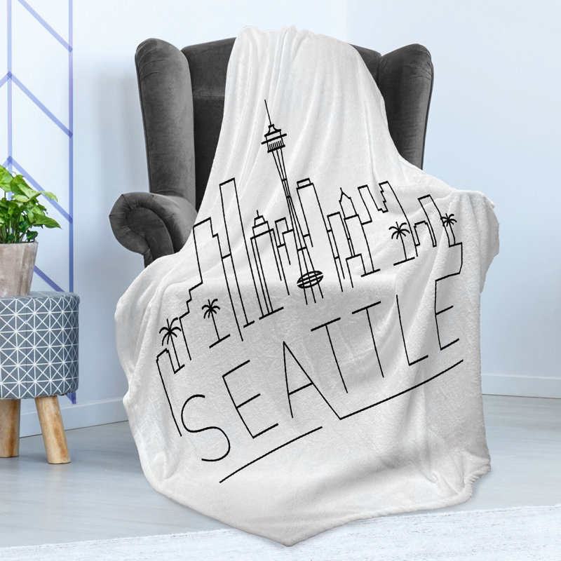 Ambesonne Seattle Skyline Fleece Throw Blanket Drawing with Text ...