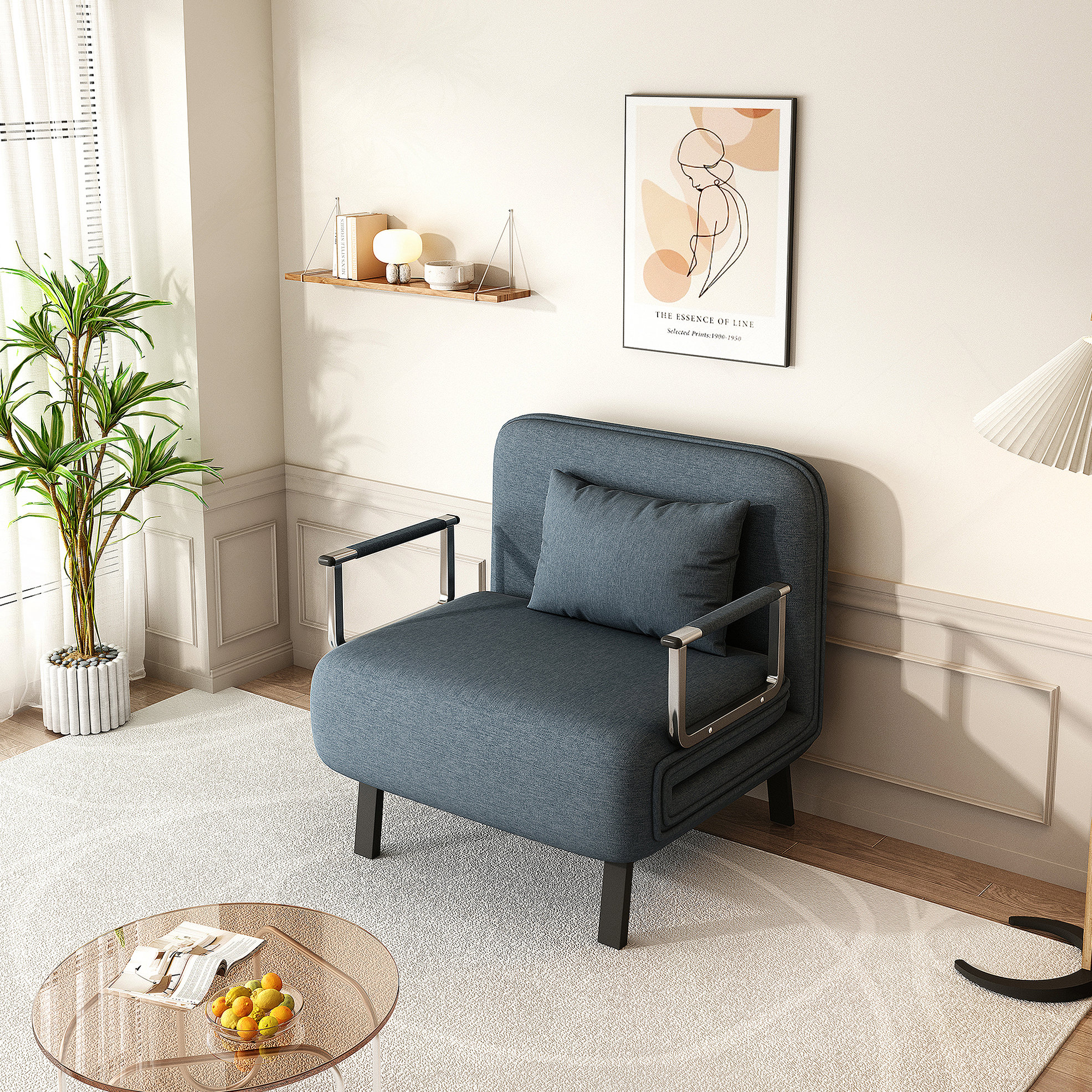 Ebern Designs Convertible Chair Bed, Upholstered Sofa with Adjustable ...