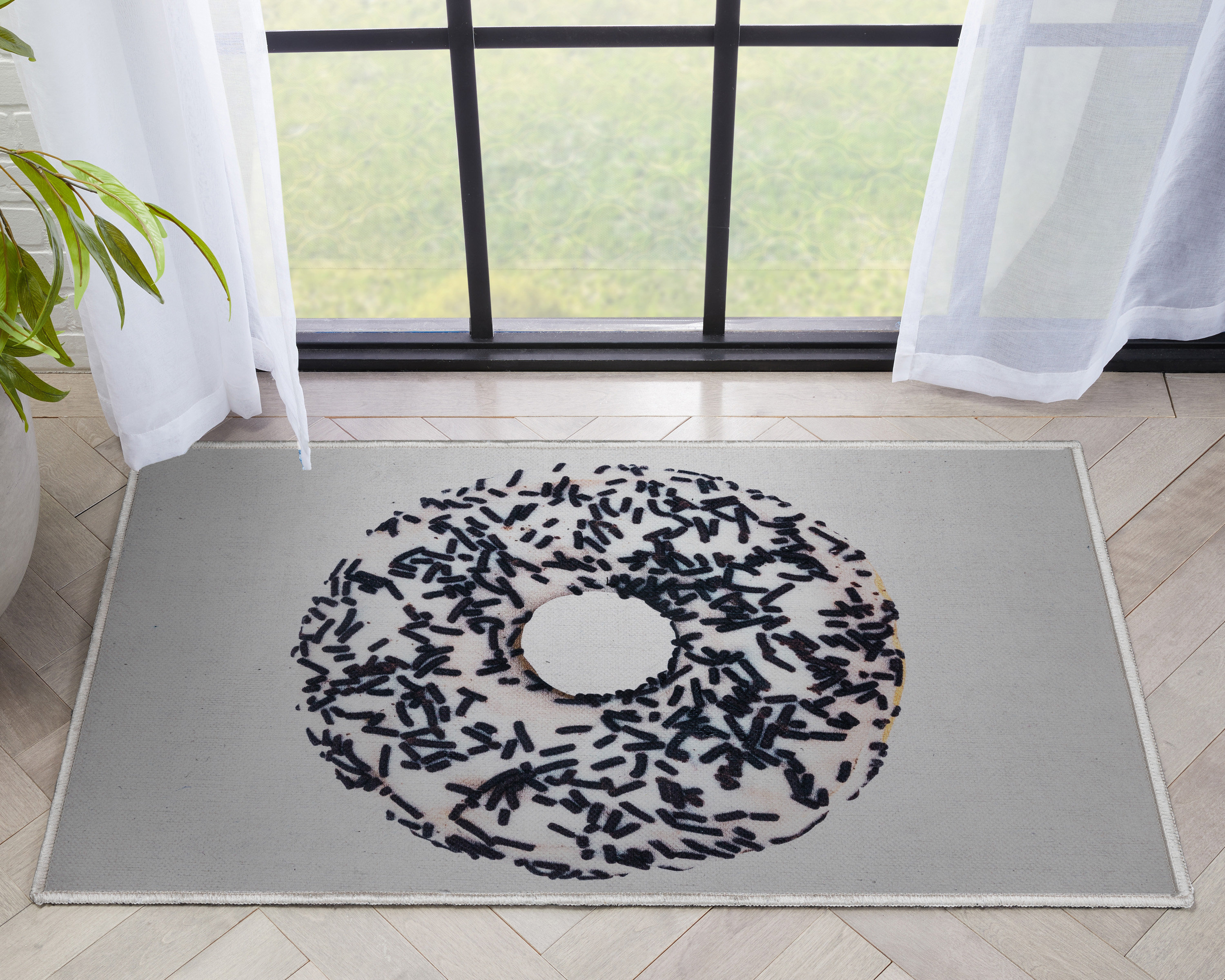 Trinx Kehr White Sprinkles Donut Kids Ivory Black Easy Clean Area Rug ...