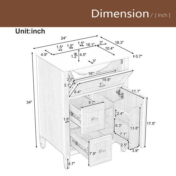 Ophelia & Co. 24" Bathroom Vanity With Sink, Bathroom Vanity Cabinet ...