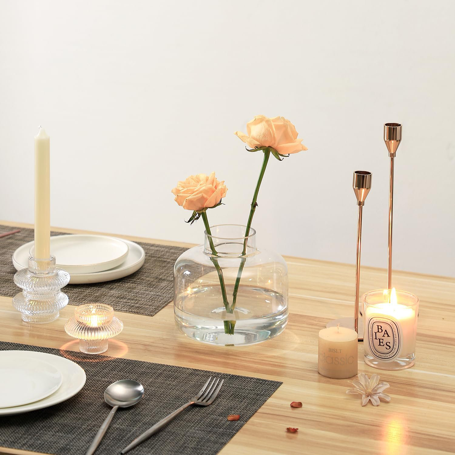 Wrought Studio™ Round Glass Vase, Amber Glass Vase, Short Glass Vase ...